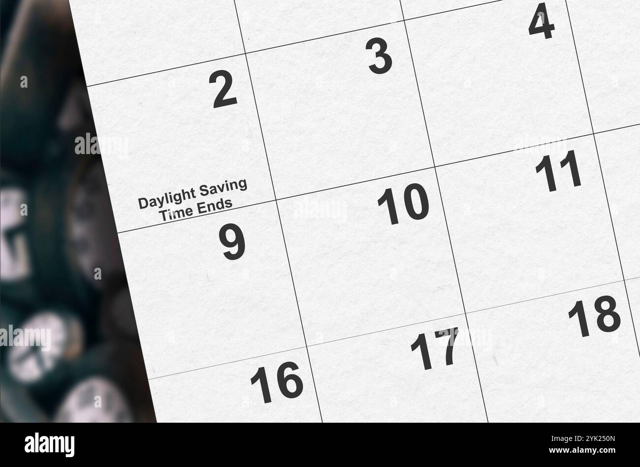 Calendar close up of Daylight Saving Time Ends 2025 Stock Photo - Alamy