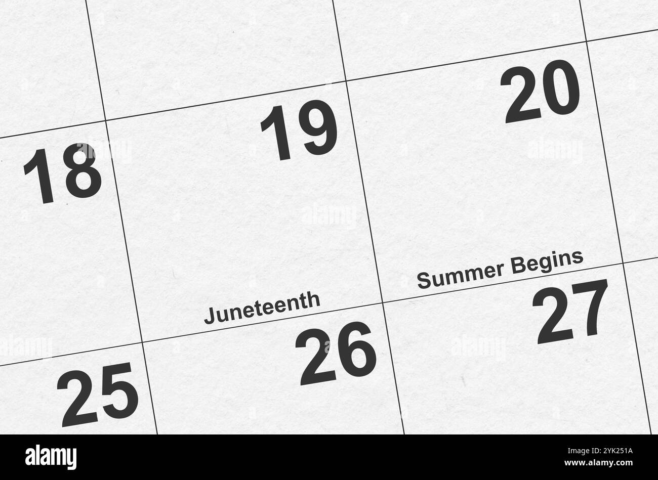 Calendar close up of Juneteenth and First Day of Summer Stock Photo - Alamy