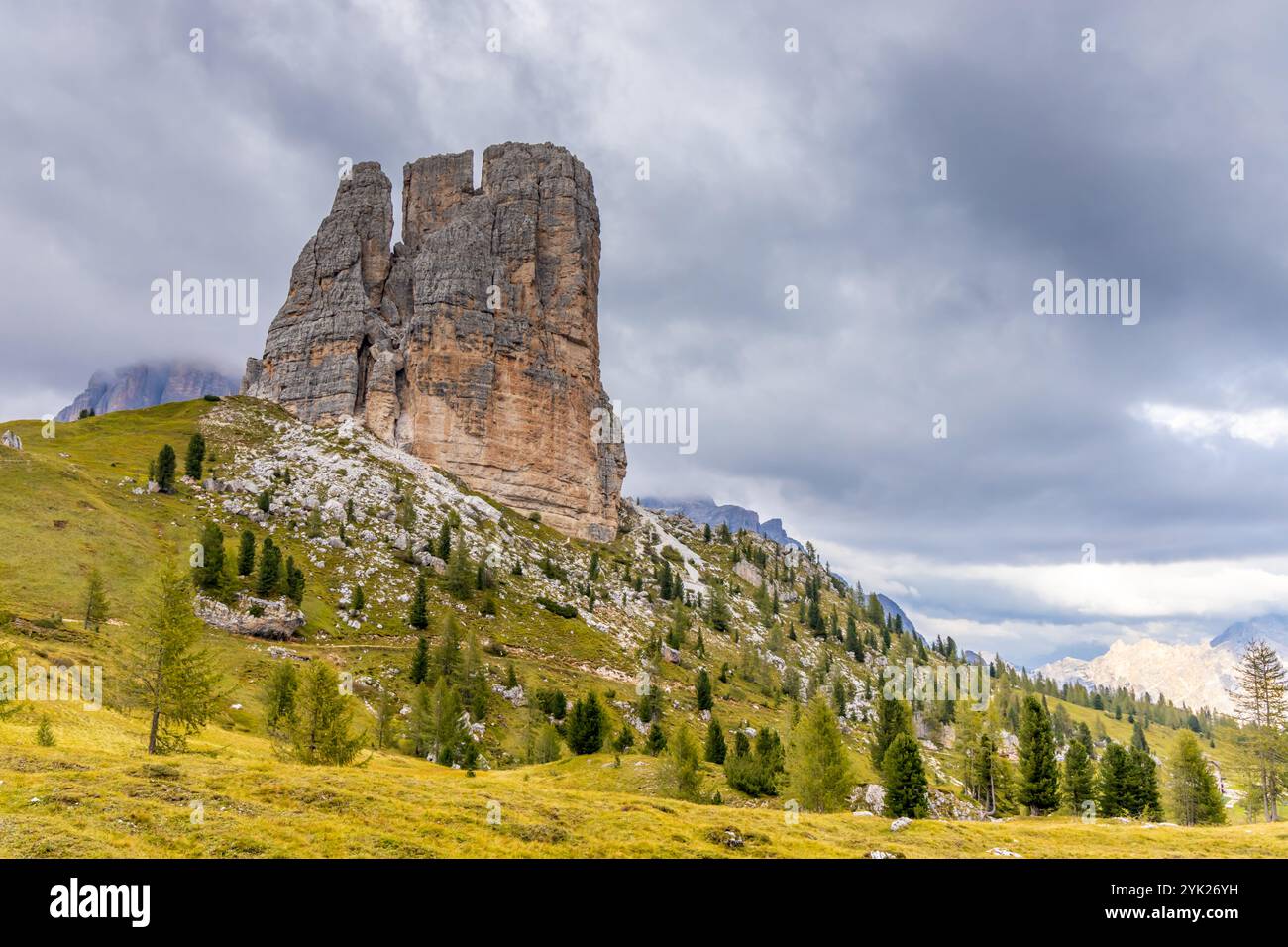 Cinque Torri mountain tower in the Dolomites group of distinctive rock ...