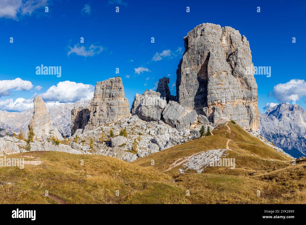 Cinque Torri mountain tower in the Dolomites group of distinctive rock ...
