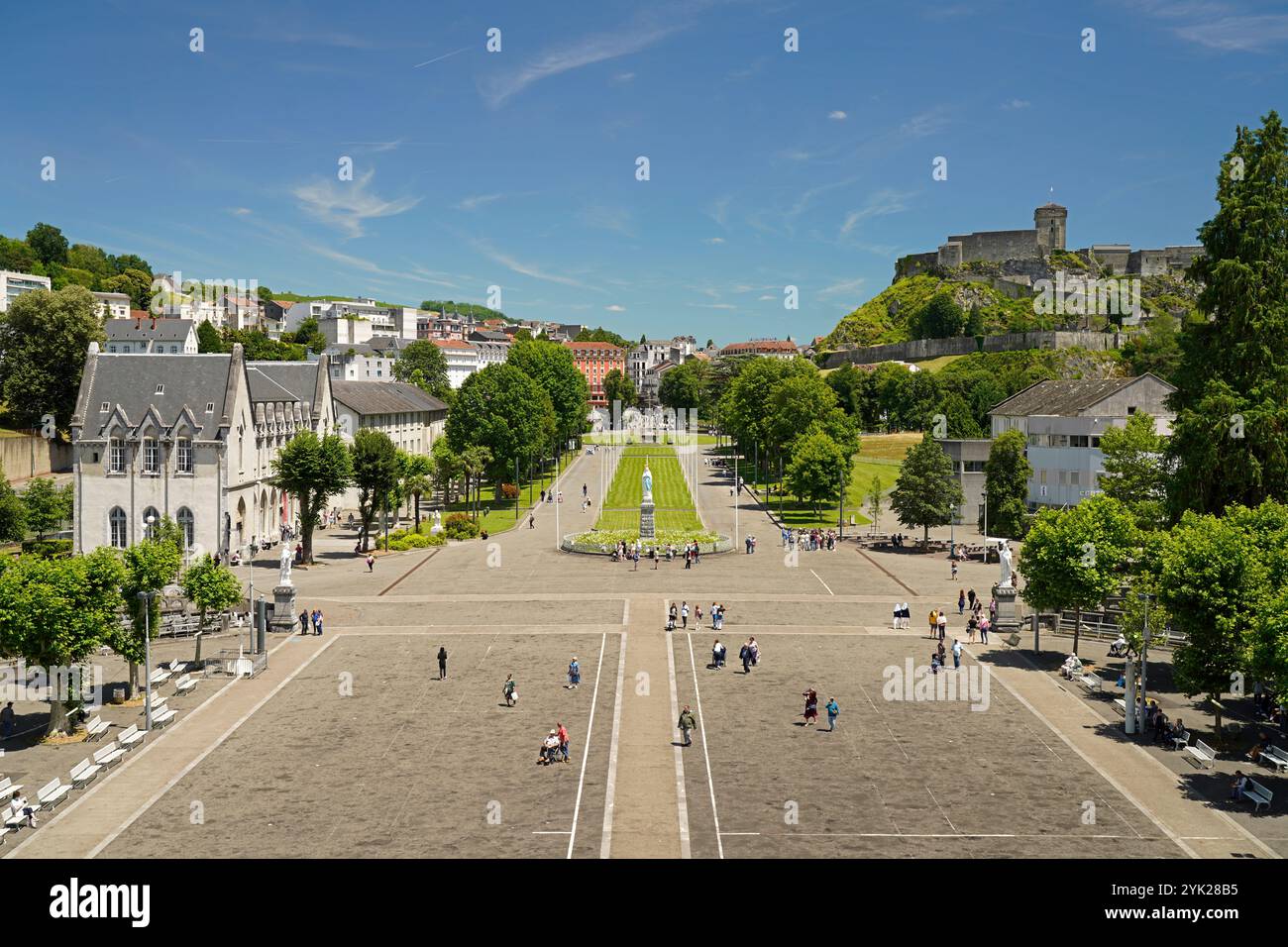 Rosary Square and Château fort de Lourdes in the Marian pilgrimage site ...