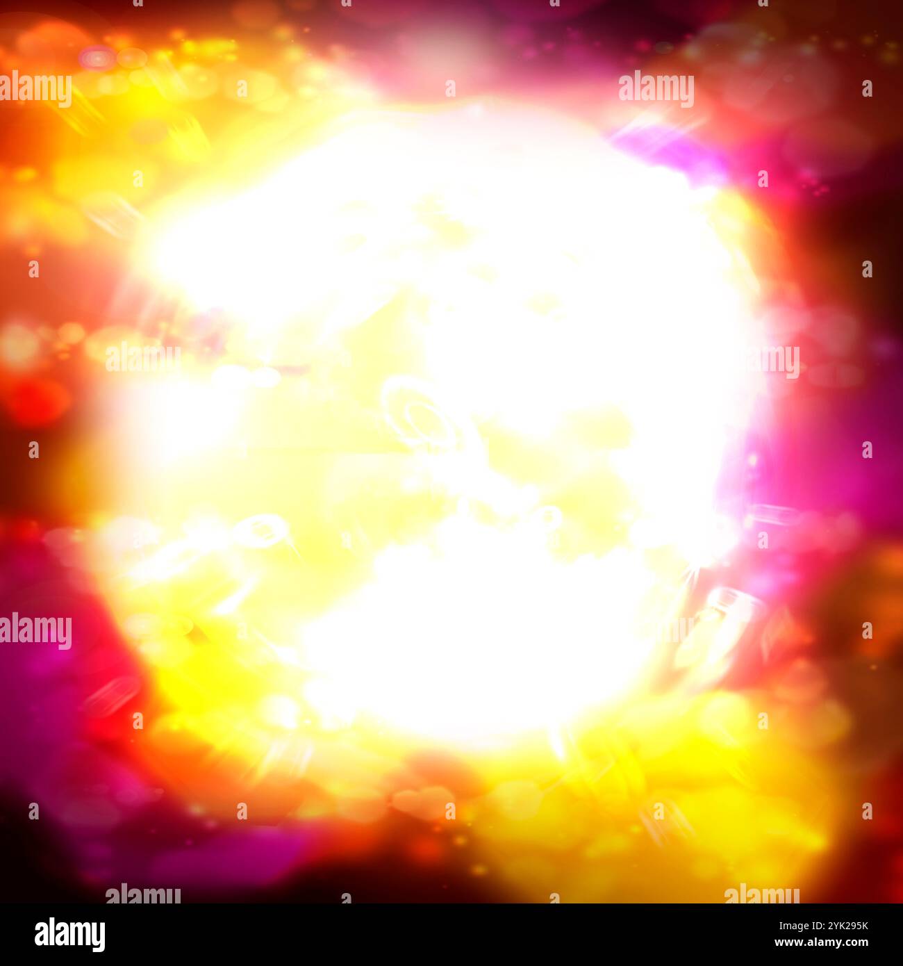 Sun explosion with yellow and magenta colors creates a frame with copy ...