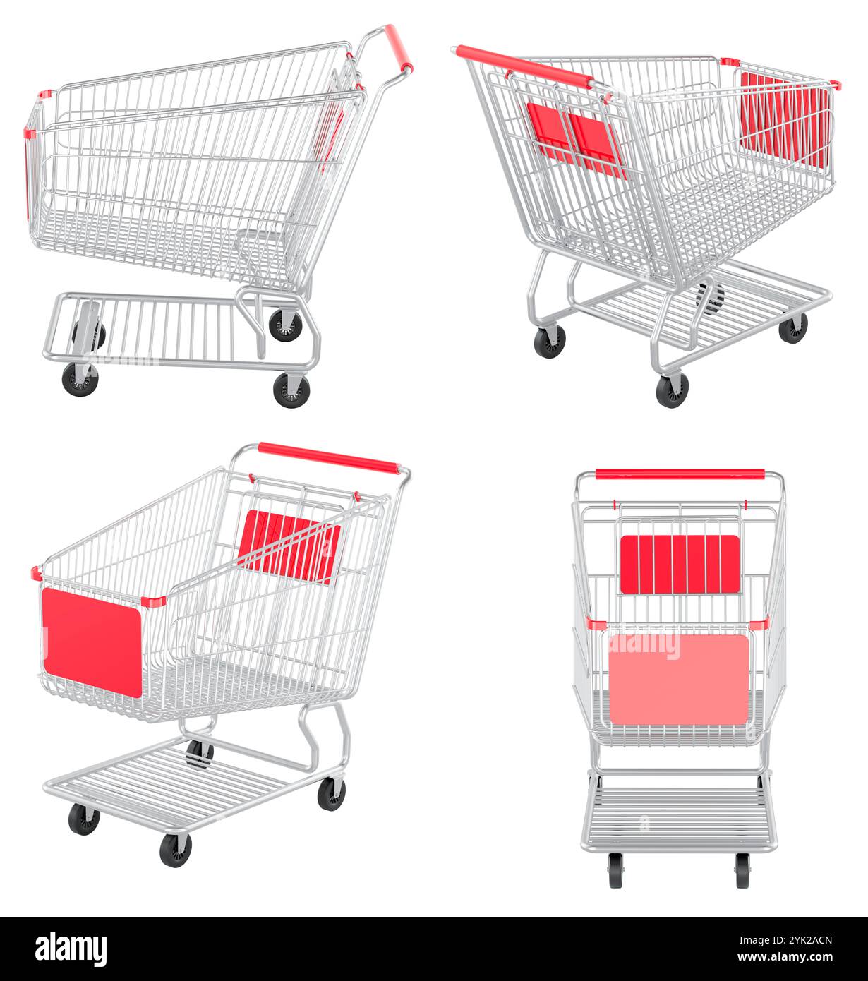 Empty Shopping Carts, side and front views. 3D rendering isolated on ...