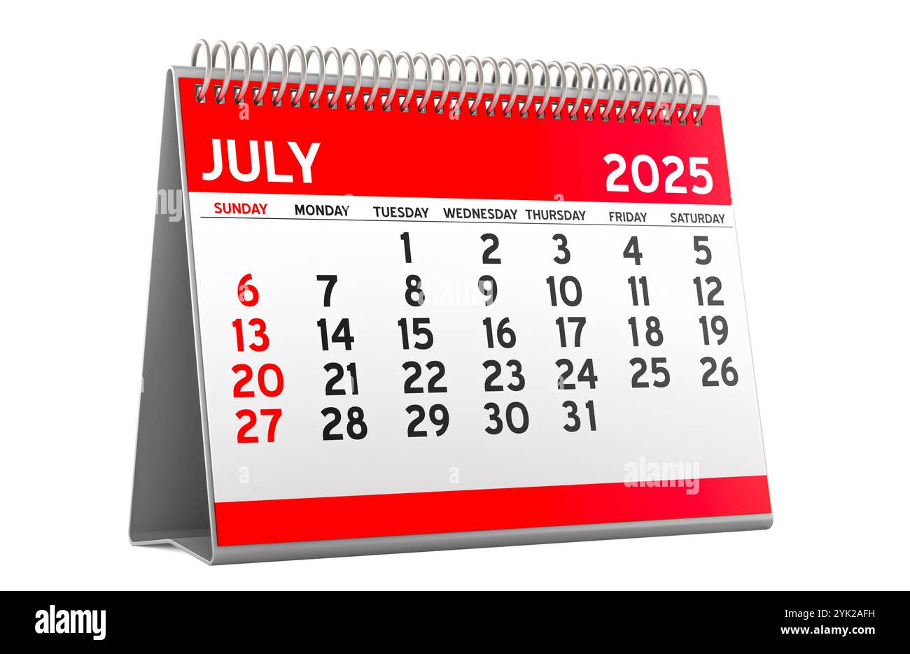 July 2025 Desk Calendar, 3D rendering isolated on white background ...