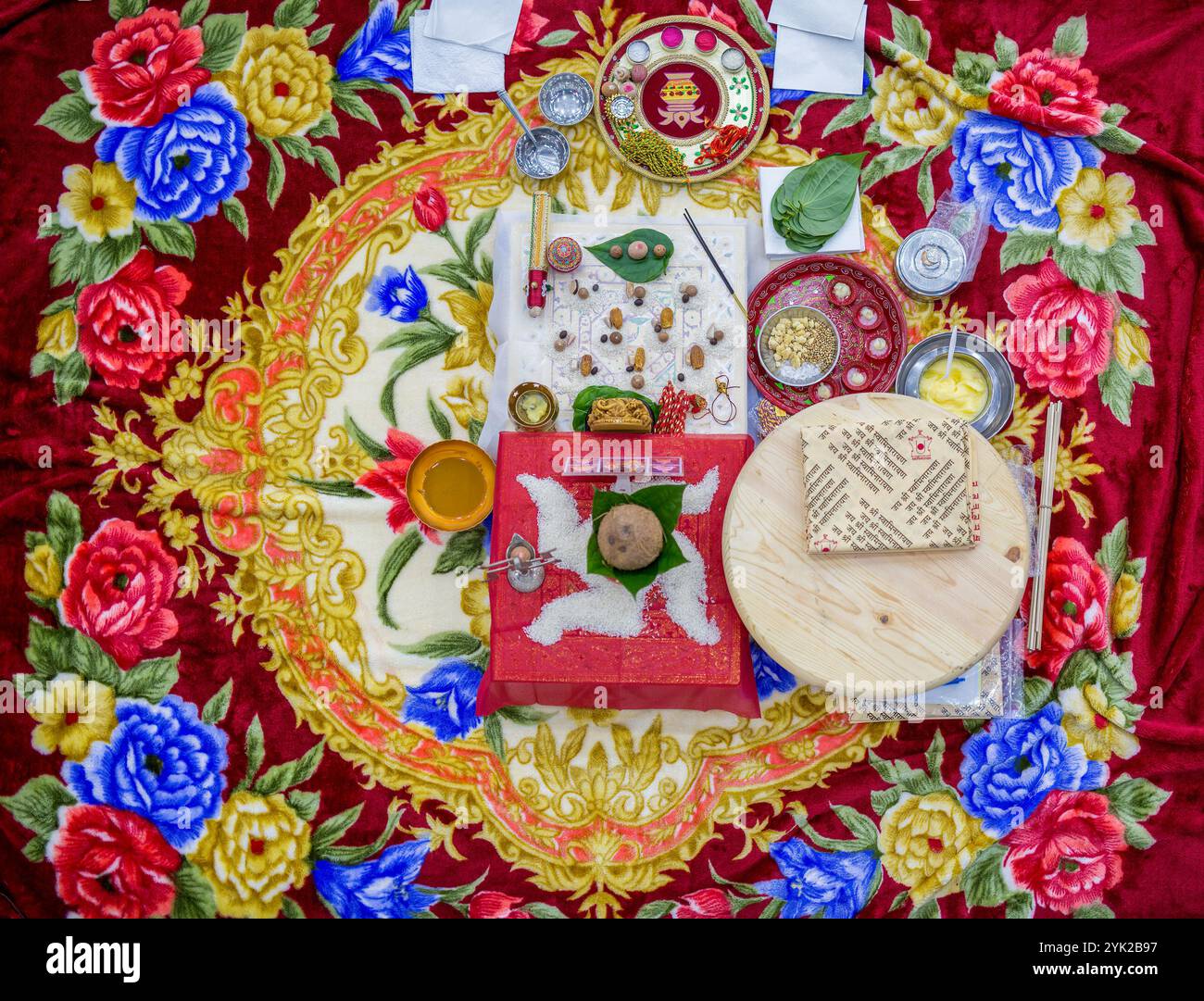 Overhead View of Traditional Indian Wedding Preparation Tools for ...