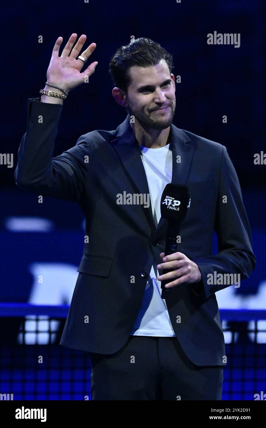 Dominic Thiem pose for a photo during a retirement ceremony during day ...