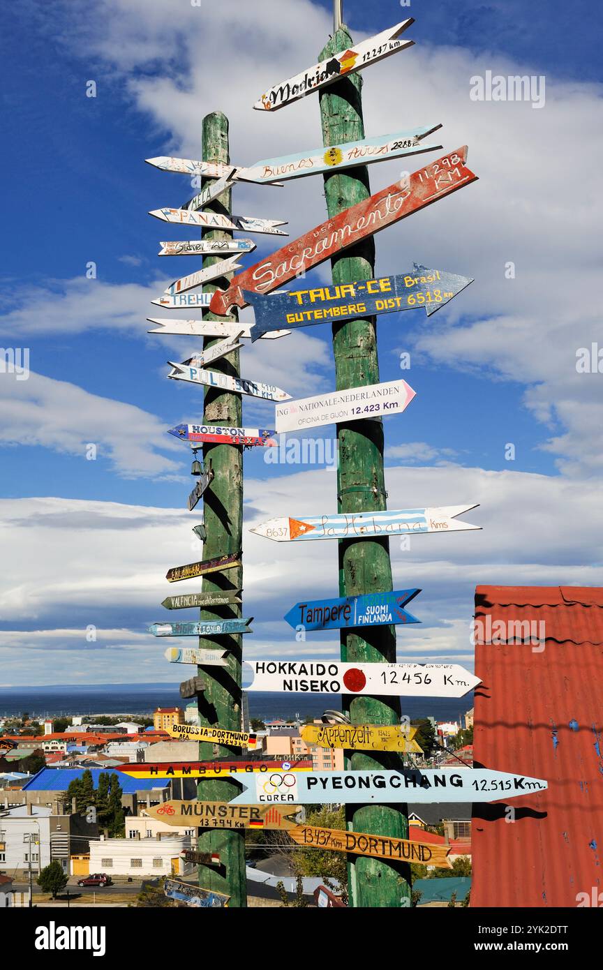 sign post showing distance of some cities over the world from Punta ...
