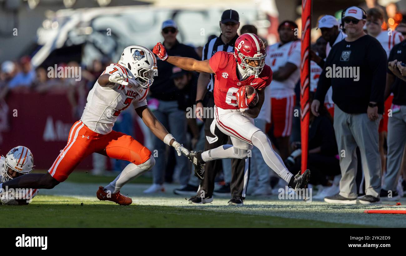 Alabama wide receiver Kobe Prentice (6) runs the ball past Mercer ...