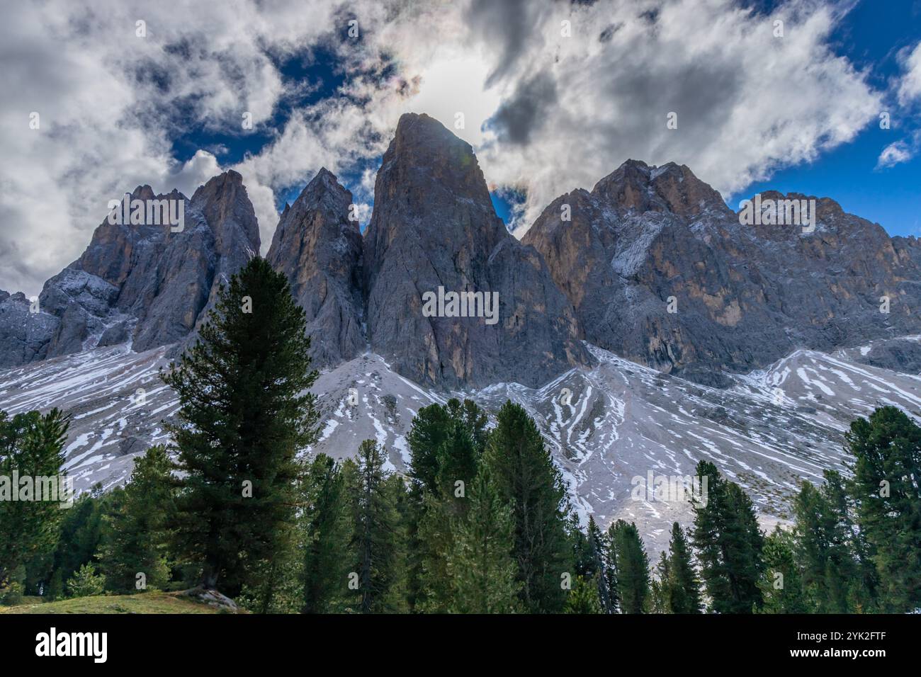 Puez Odle in the Dolomites scenic landscape with rugged peaks, alpine ...