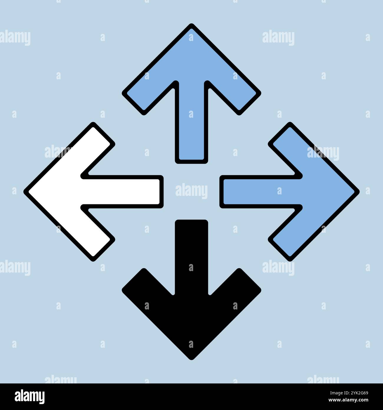 Four arrows pointing from the center vector icon. Navigation sign. Graph symbol for travel and ...