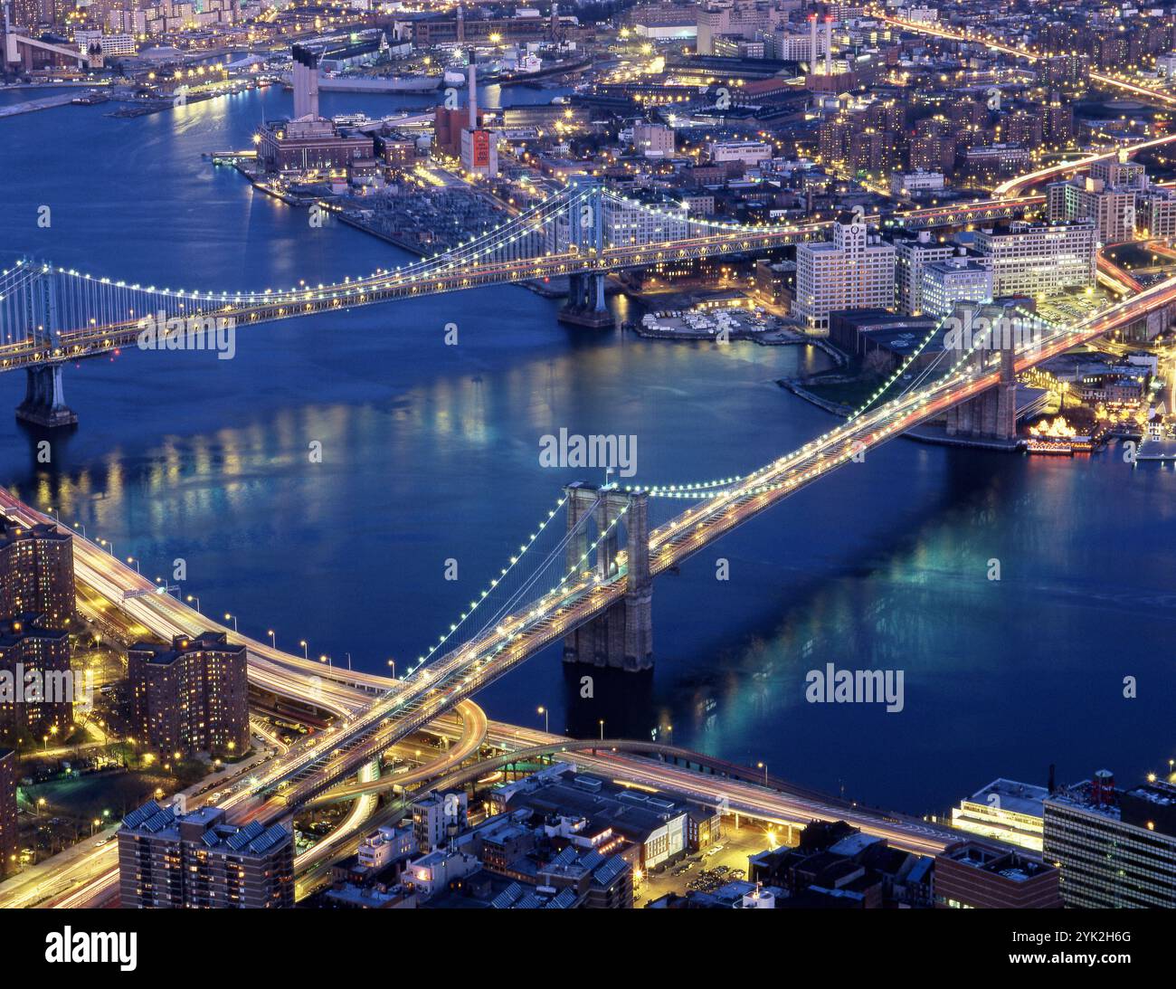 Brooklyn & Manhattan Bridges. East River. New York City. USA Stock ...