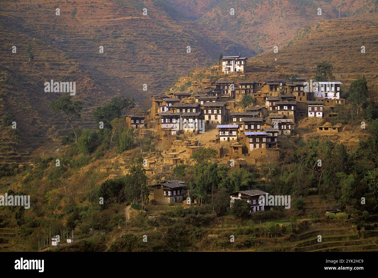 Typical small Himalayan village. Rinchengang. Bhutan Stock Photo - Alamy