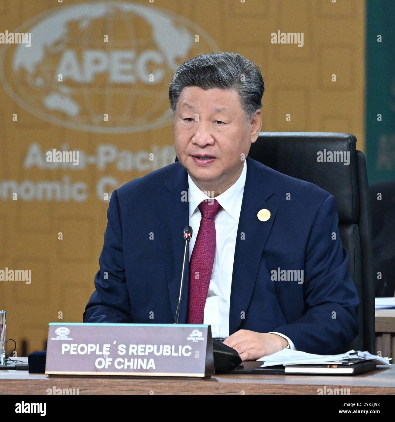 Lima, Peru. 16th Nov, 2024. Chinese President Xi Jinping delivers an ...
