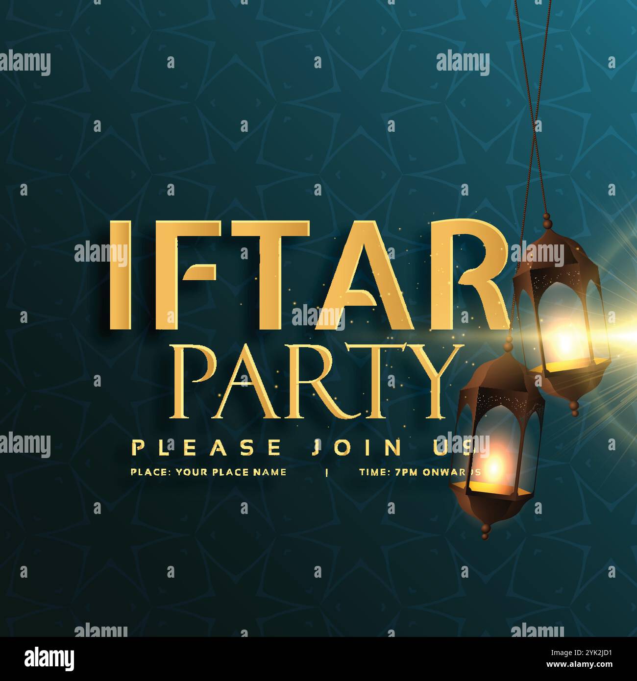 iftar party invitation card design with hanging lamps Stock Vector ...