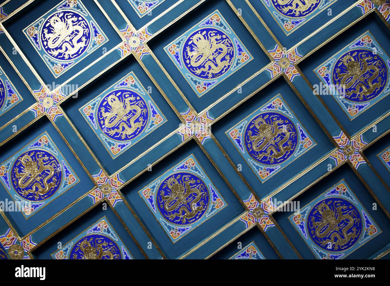 China, Beijing, Summer Palace, Cloud Dispelling Hall, ceiling detail ...