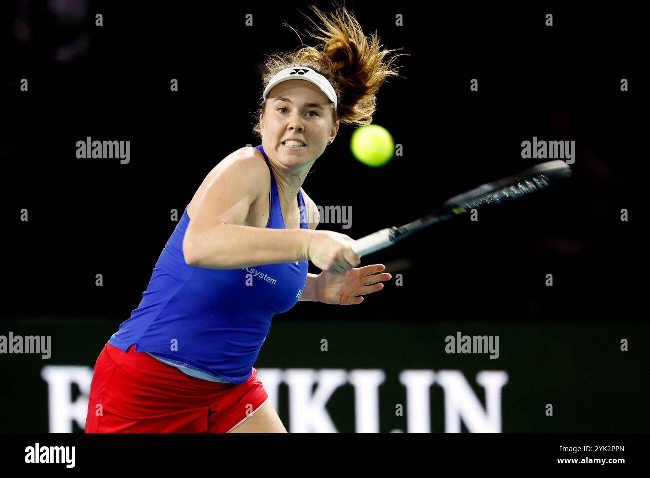 Czech tennis player Linda Noskova in action during the 2024 Billie Jean ...