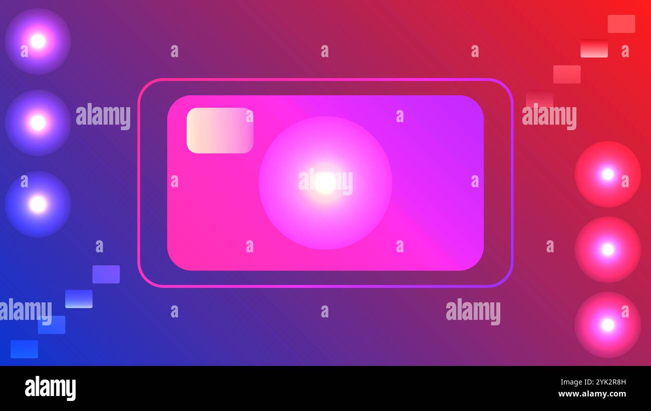 Background with glowing lights and camera in center and attractive ...