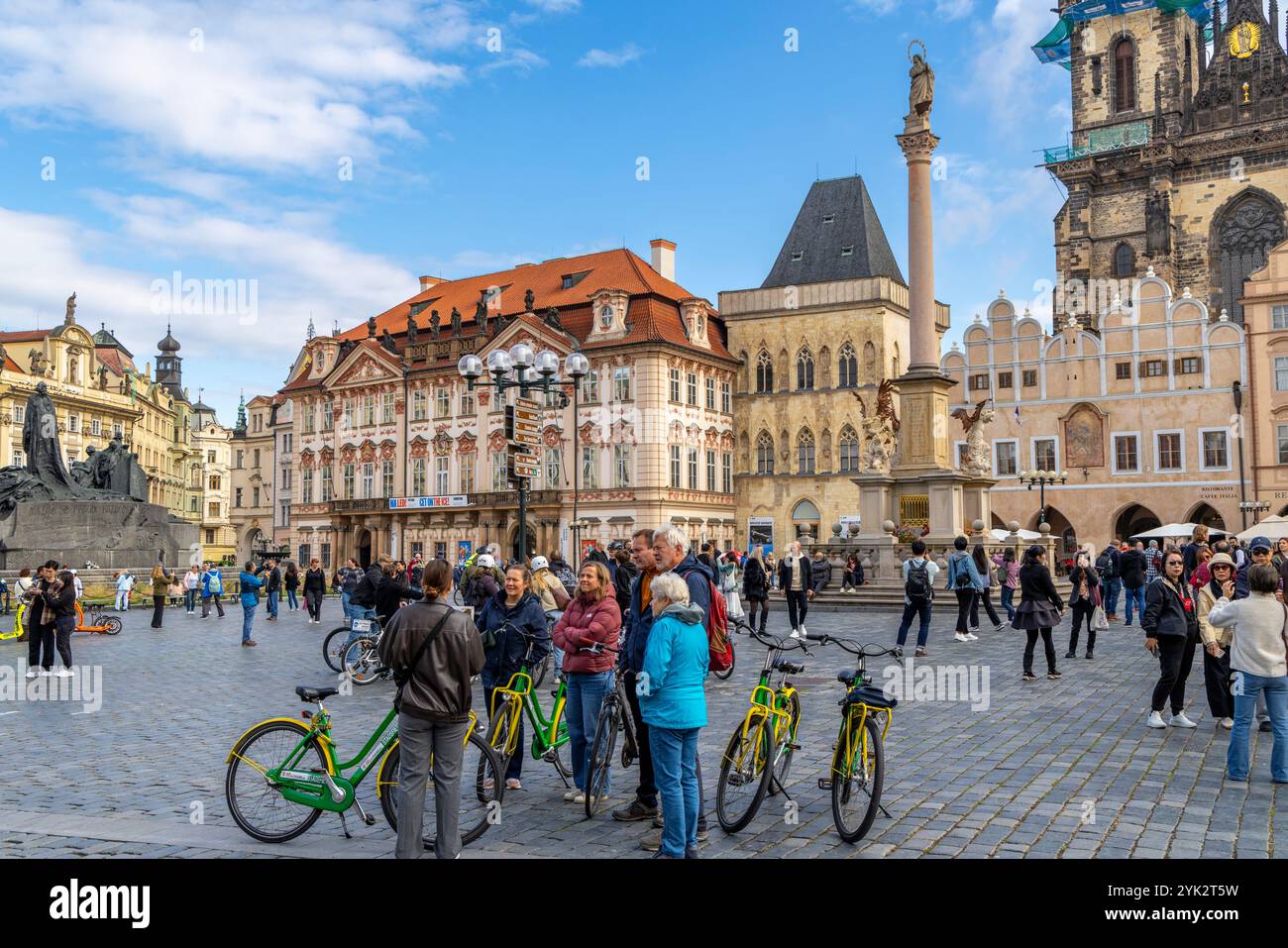 Prague city centre, bicycle tour group in Old town square Stock Photo ...