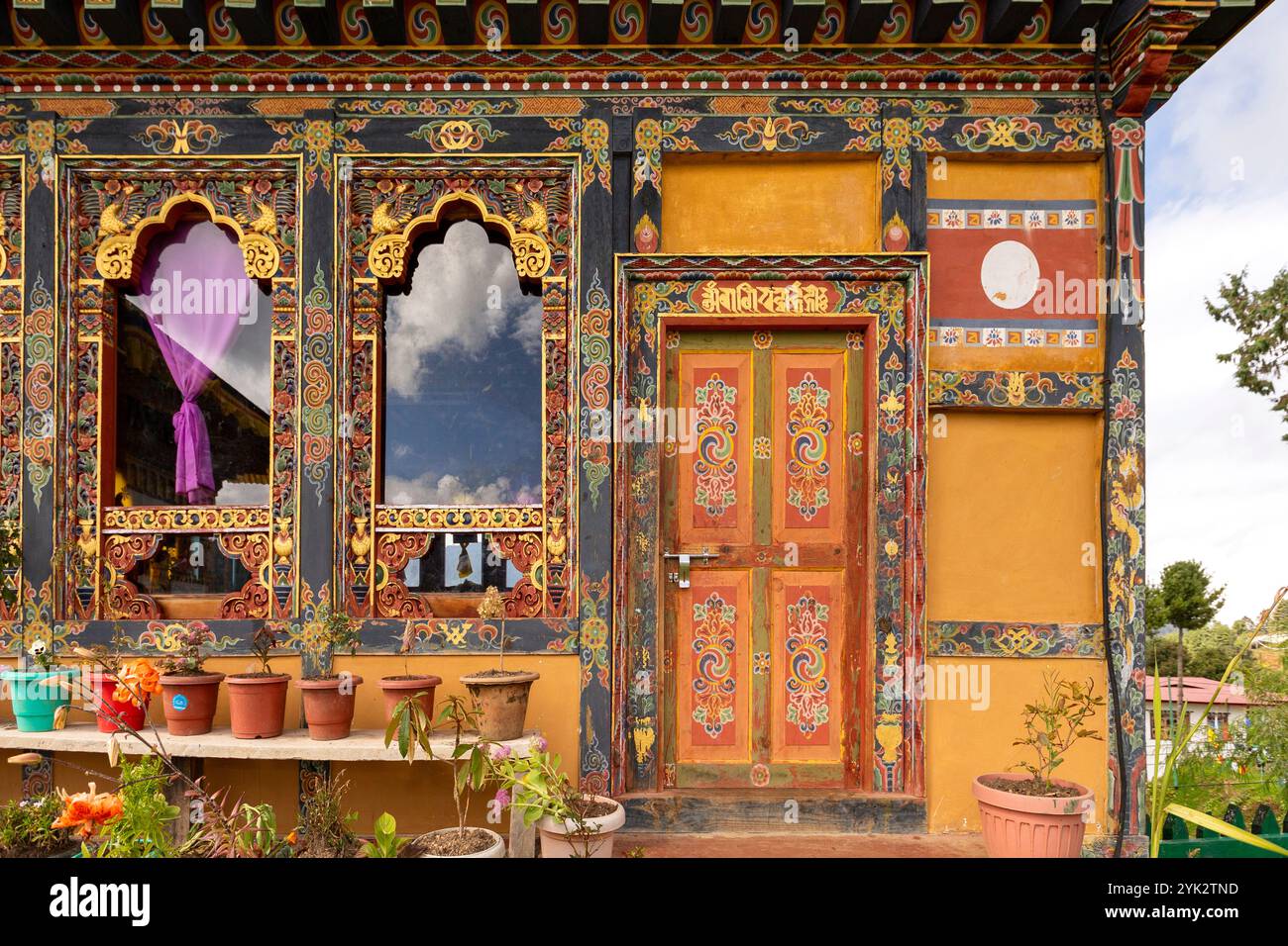 Colourfully decorated door and window frames, Tashigang Gonpa temple ...