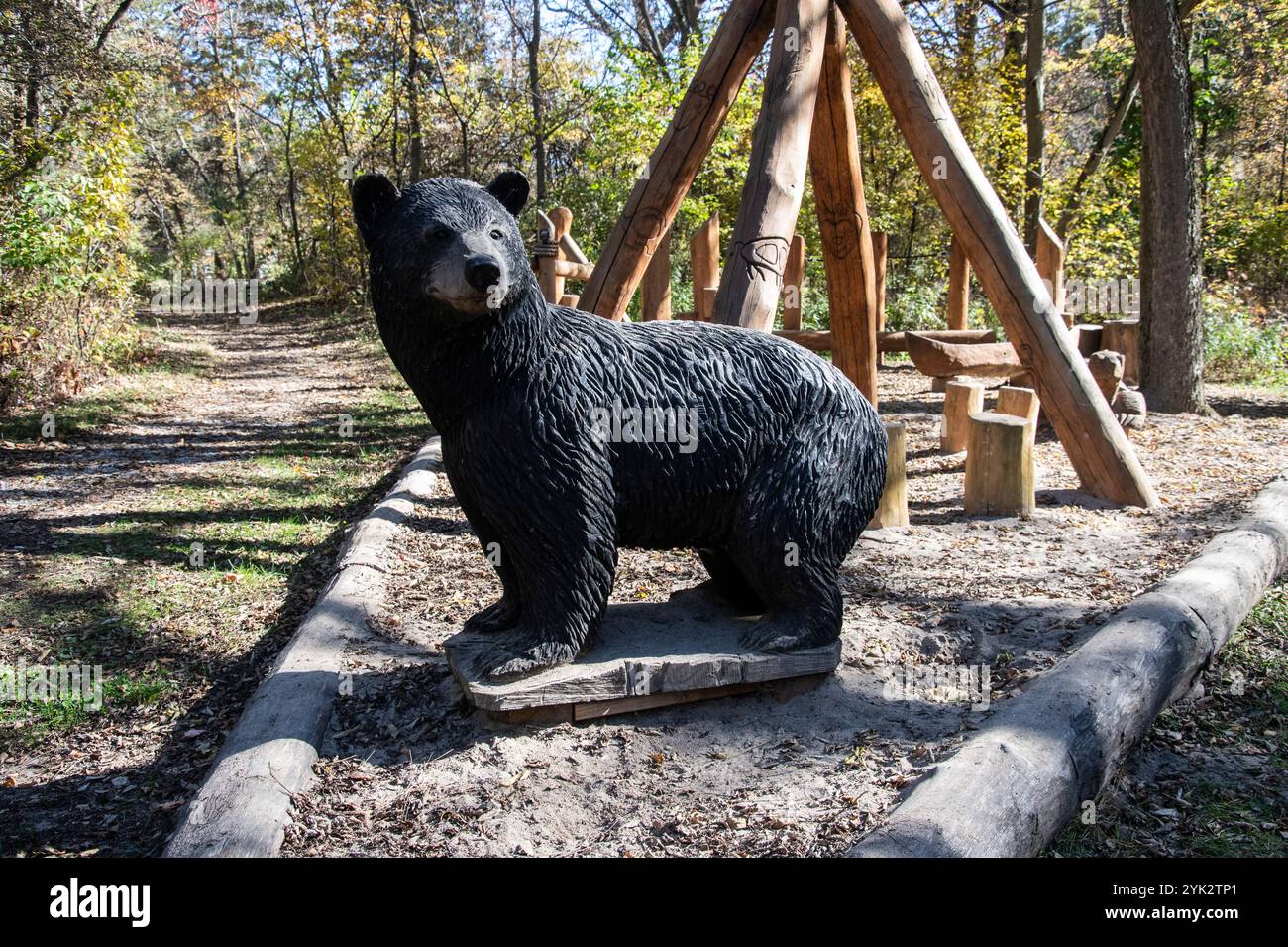 Sculpture black bear at Madbin Jina at Point Pelee National Park in ...