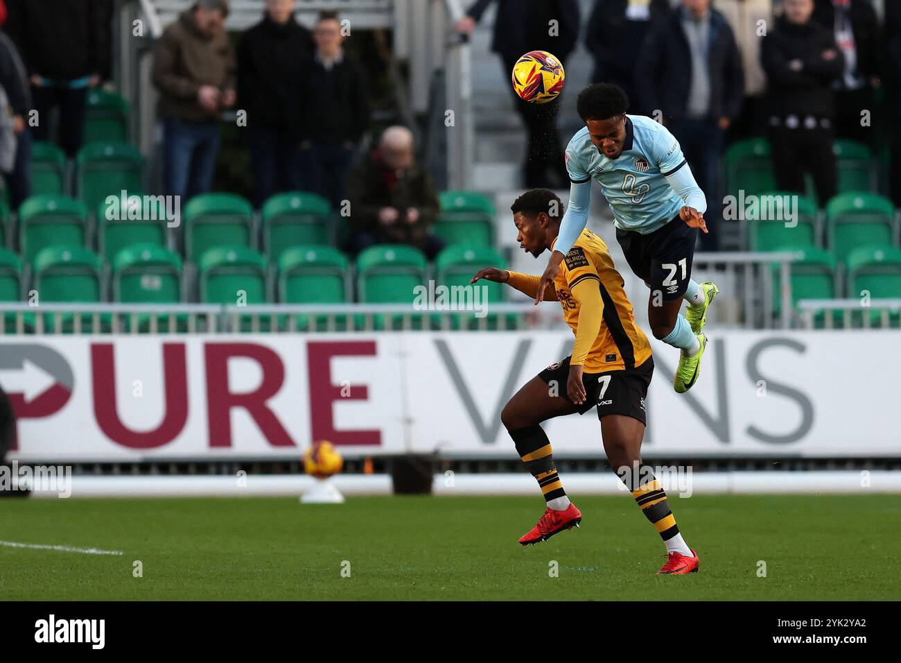 Newport, UK. 16th Nov, 2024. Tyrell Warren of Grimsby Town falls over ...