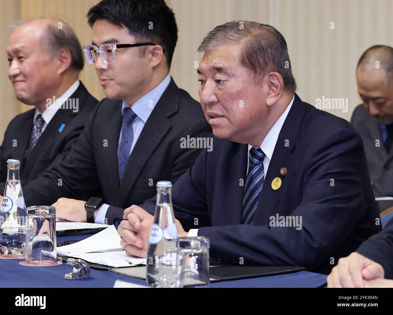 Japanese Prime Minister Shigeru Ishiba attends a summit meeting with South Korean President Yoon ...