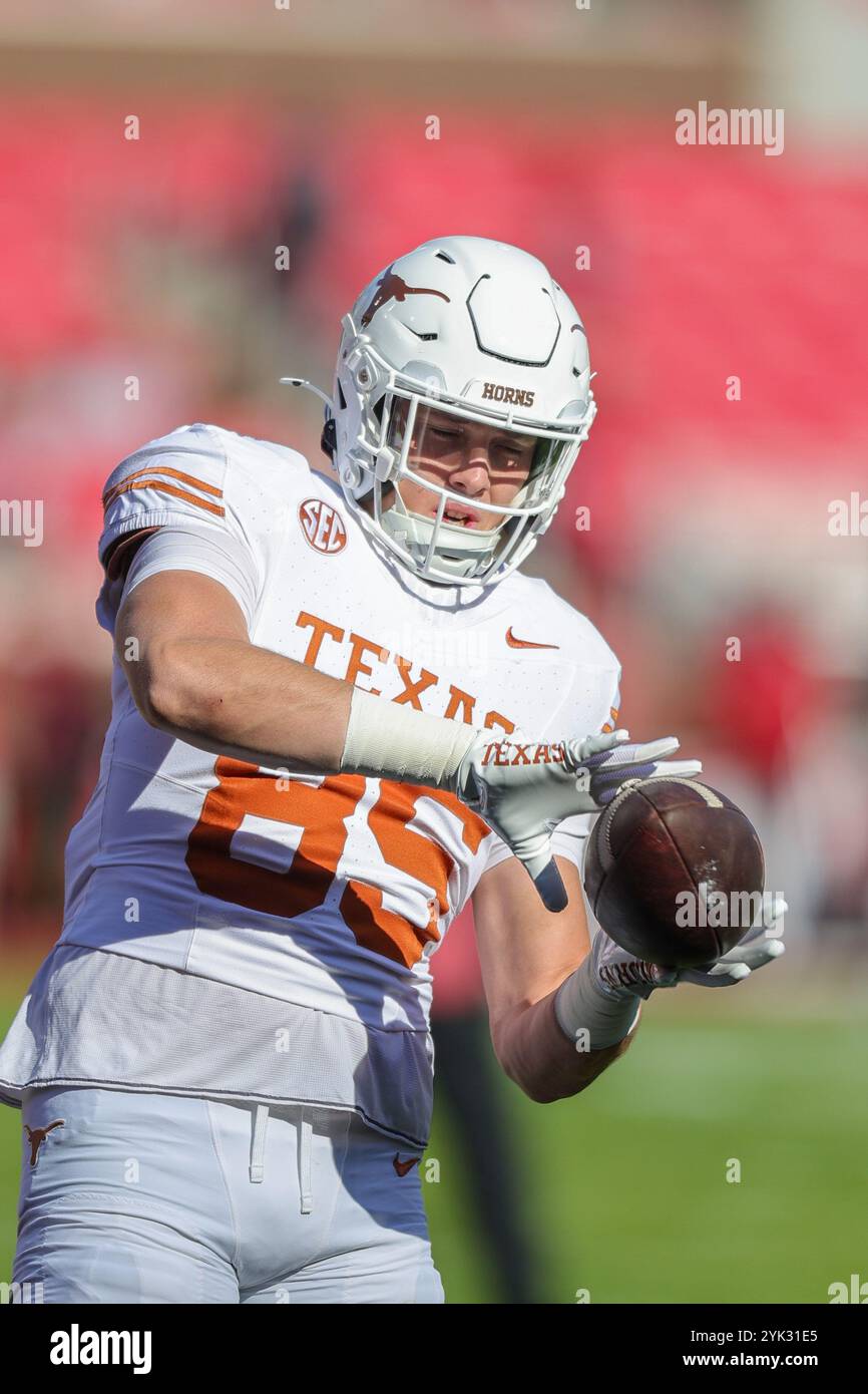 November 16, 2024: Gunnar Helm #85 Texas tight end looks in a ball ...