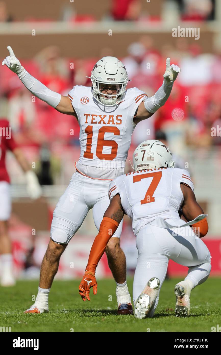 November 16, 2024: Texas defensive back Michael Taaffe #16 celebrates ...