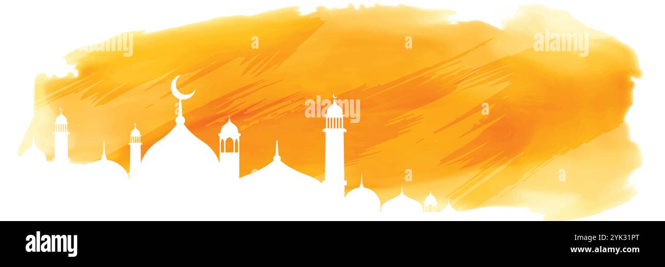 yellow watercolor islamic banner with mosque design Stock Vector Image ...