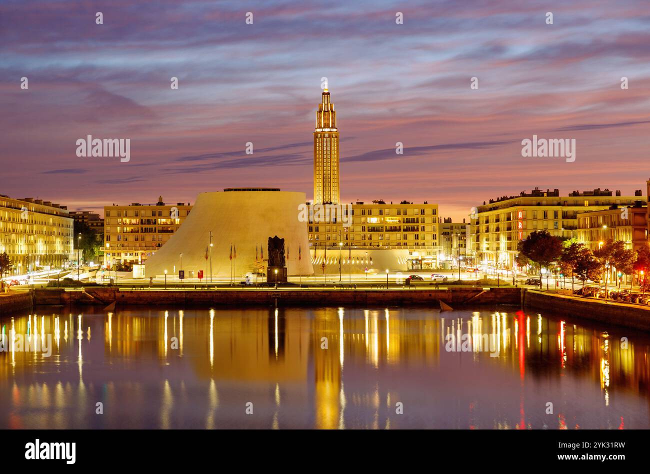 Bassin du Commerce with water reflection and view of the cultural ...