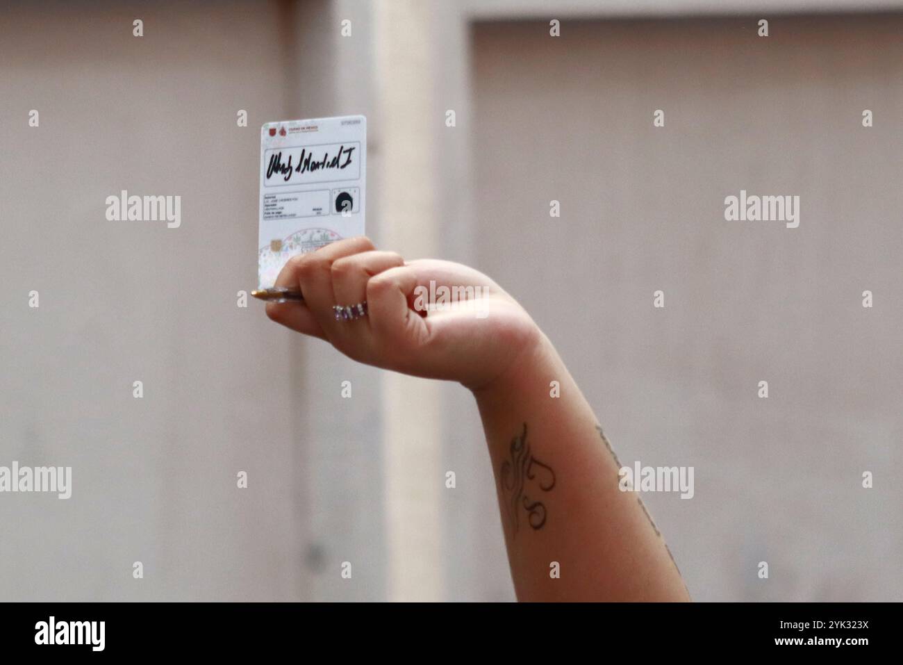 Mexico City, Mexico. 16th Nov, 2024. A person shows his new permanent ...