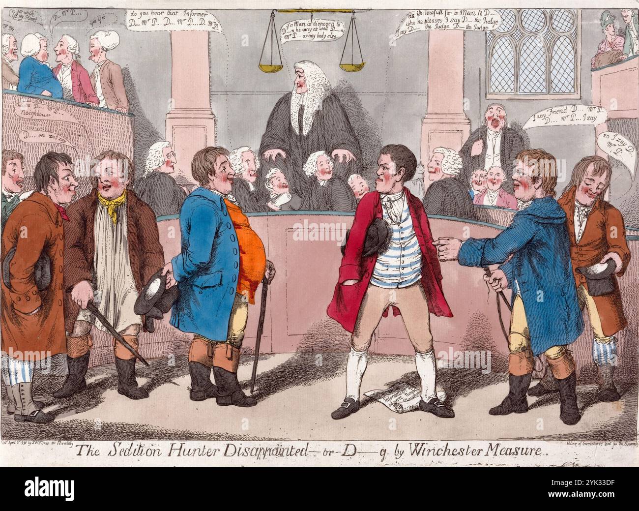 A humorous cartoon print coloured engraving of Sedition hunter ...