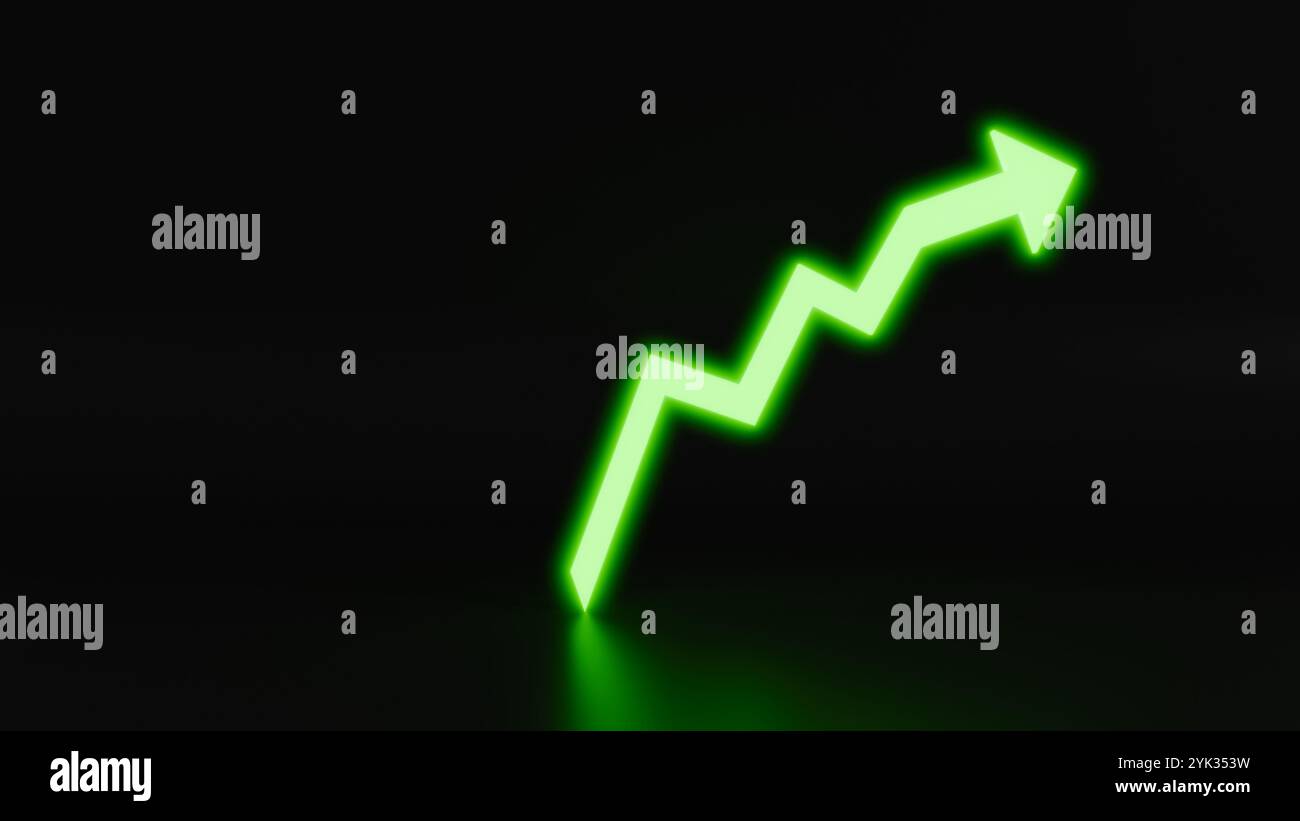 3D upward glowing green arrow representing growth and success. Ideal ...
