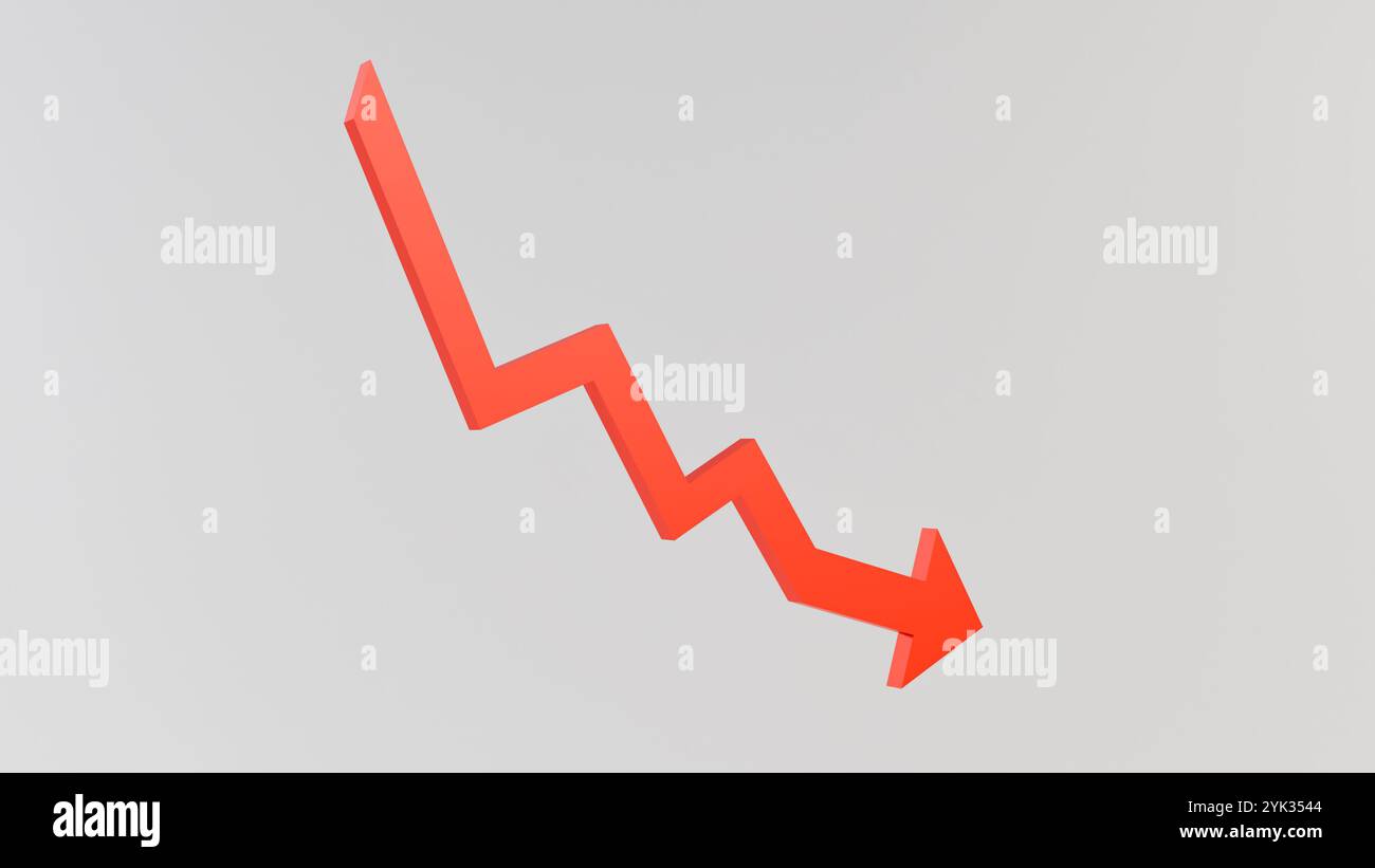3D downward red arrow, representing fall and decline. Ideal for ...