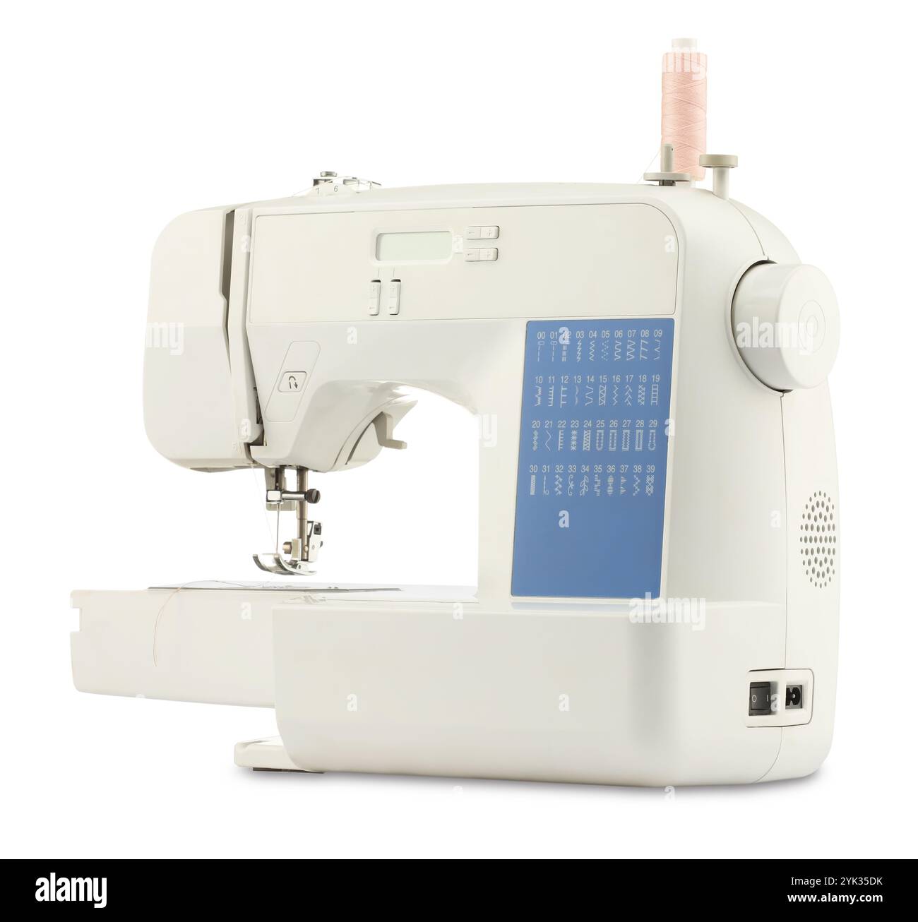 One modern sewing machine isolated on white Stock Photo - Alamy