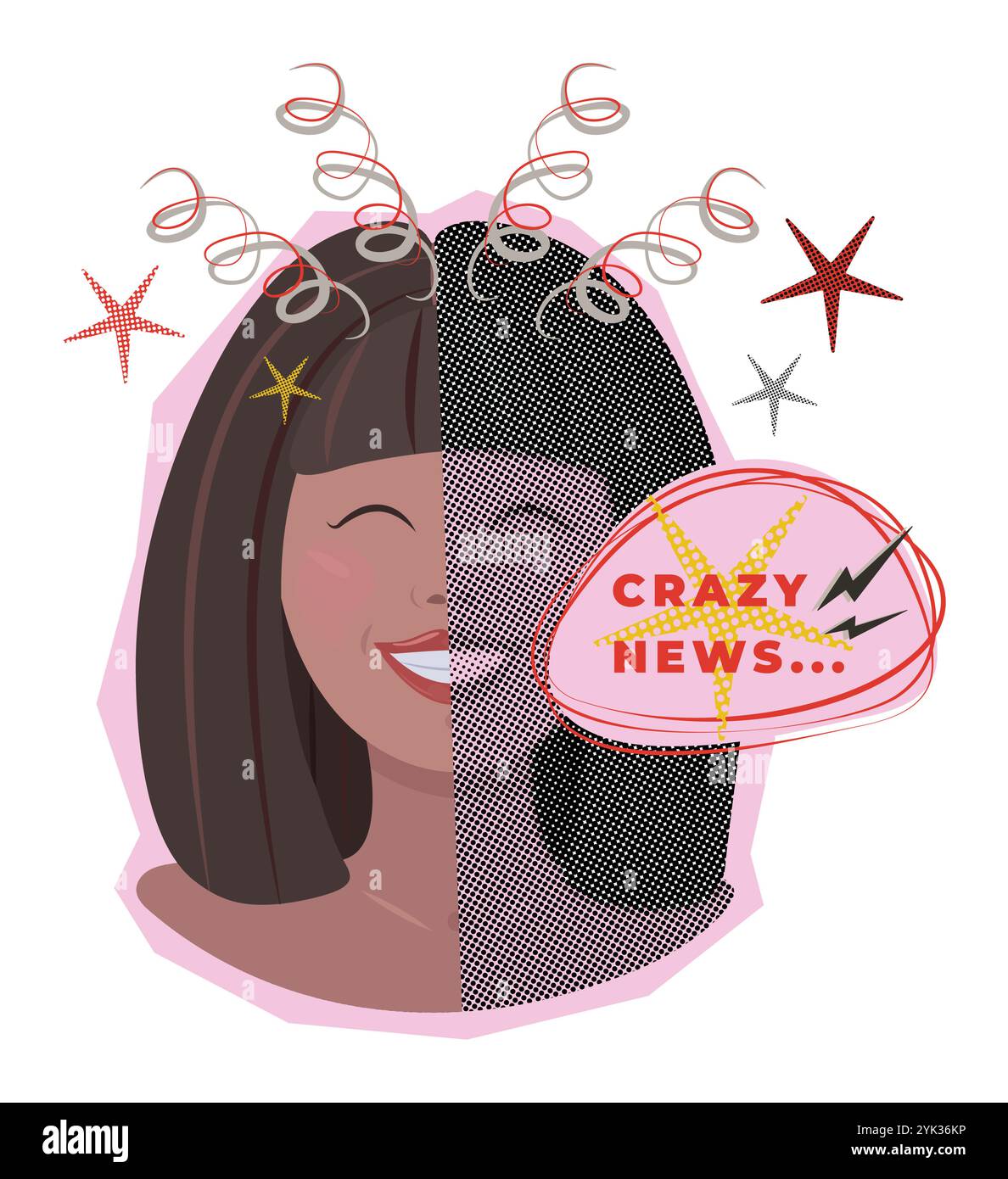 Woman shocked by crazy news, color and halftone retro style ...