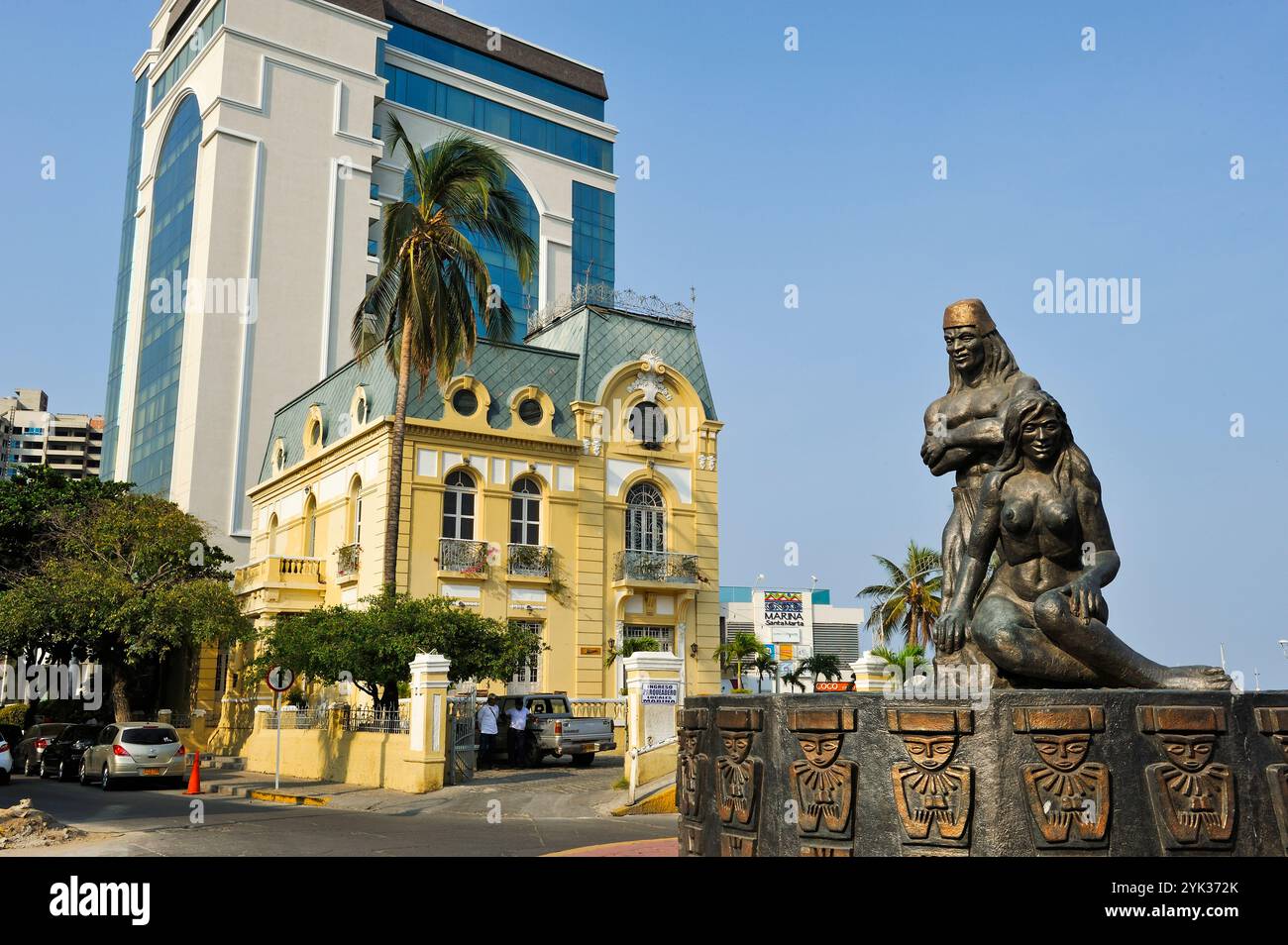 monument depicting indigenous Tairona people on the seaside promenade ...