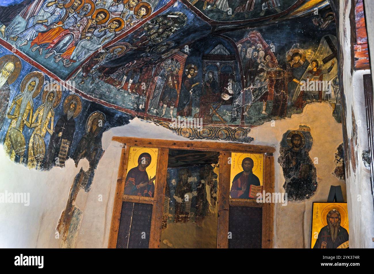 walls adorned with frescoes of the ermitage cave of the monk who ...