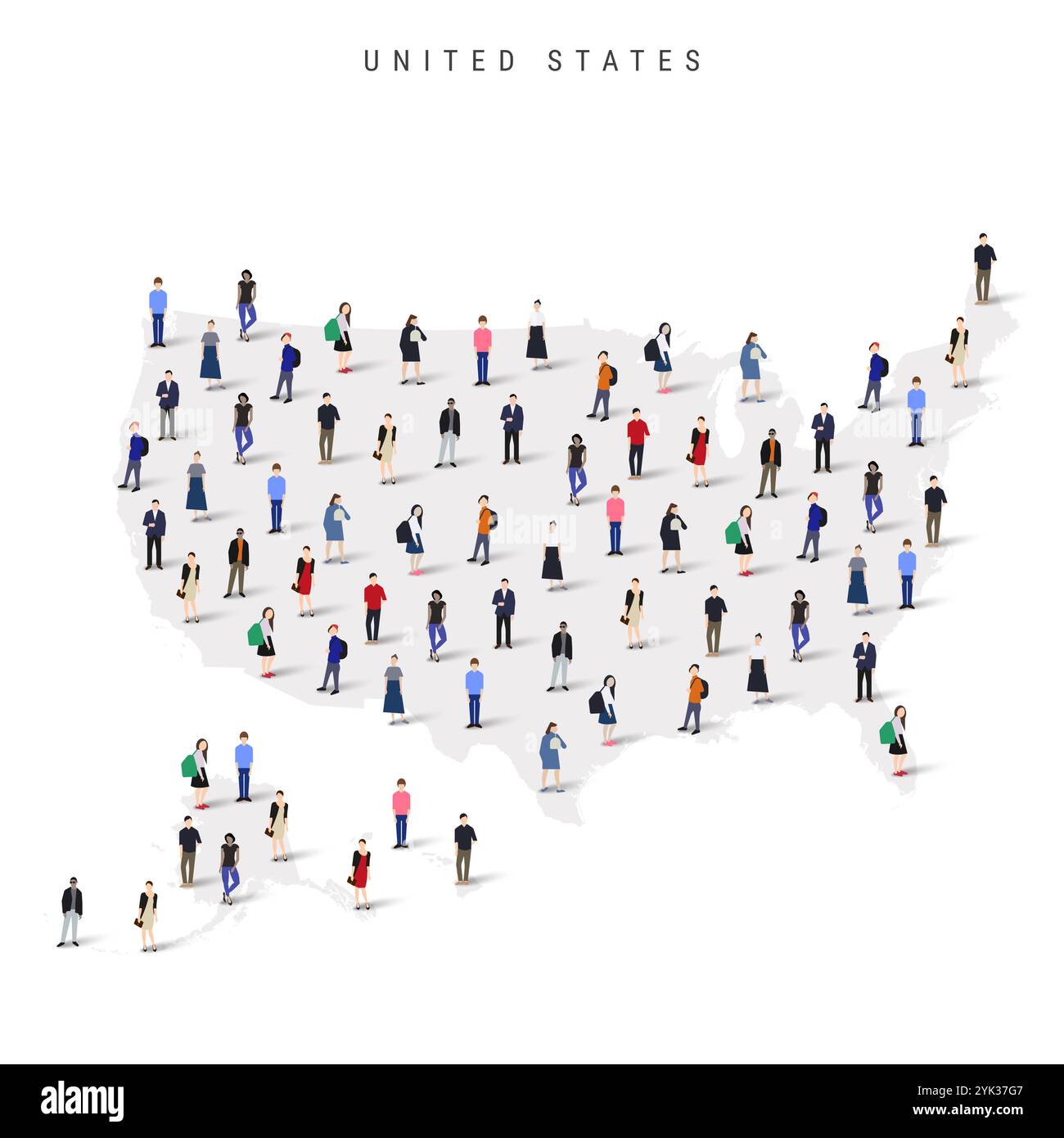 United States population map. Large group of people in a shape of ...