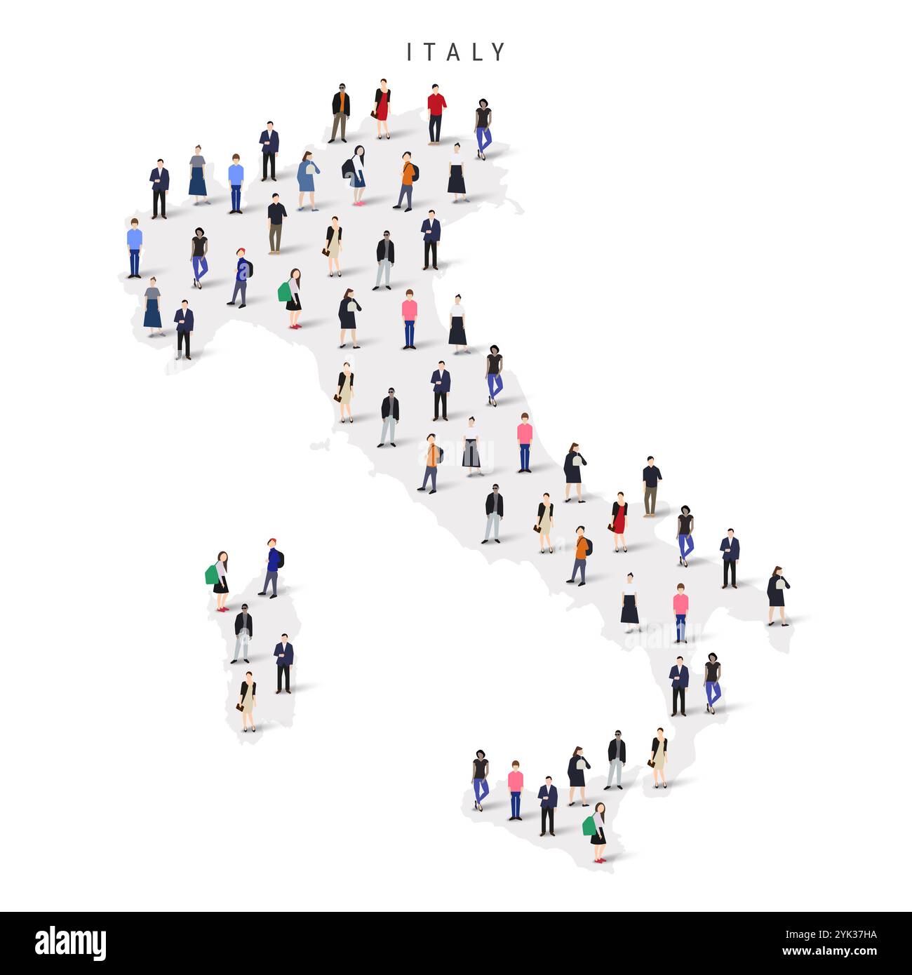 Italy population map. Large group of people in a shape of Italian map ...