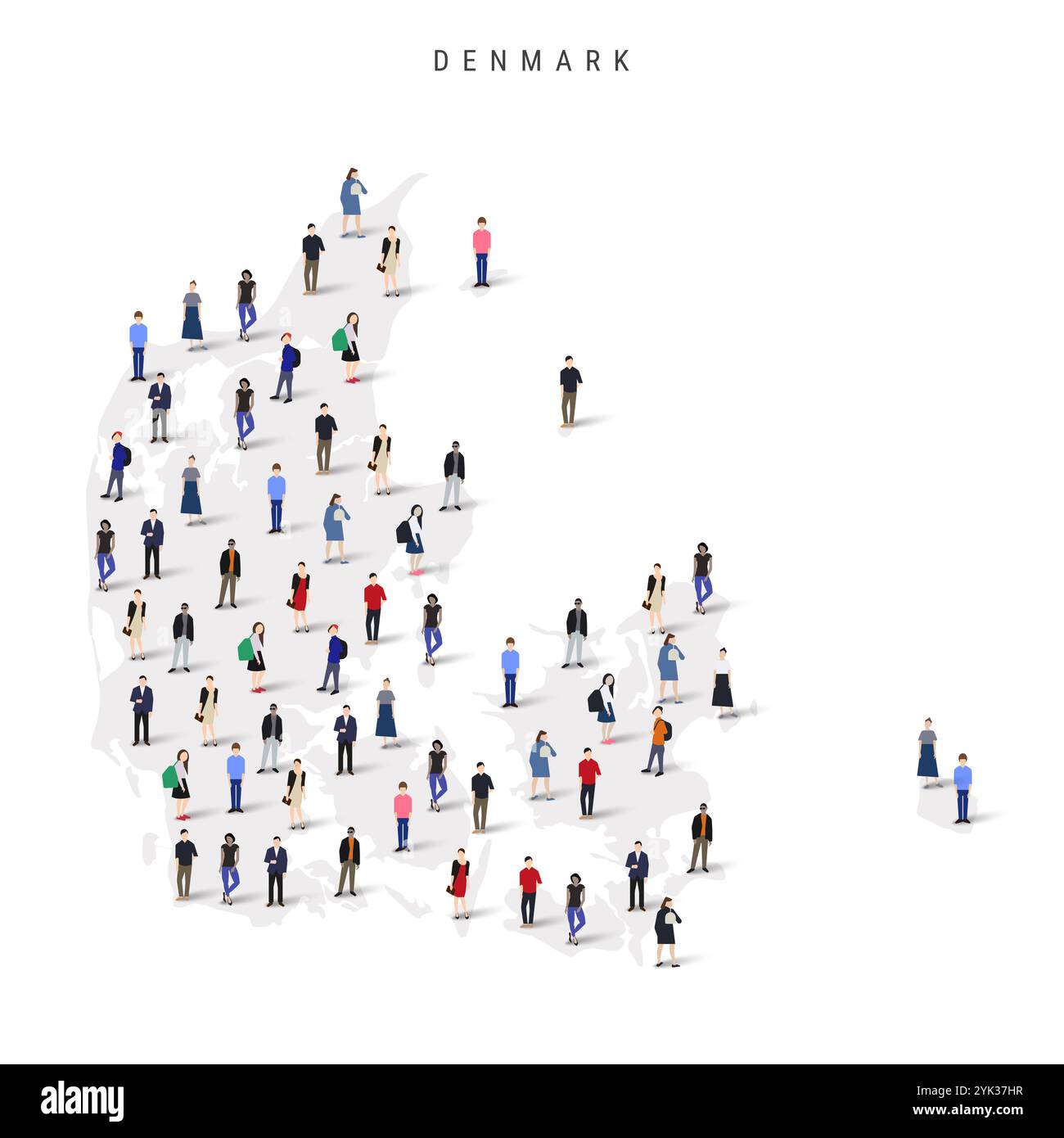 Denmark population map. Large group of people in a shape of Danish map. Flat vector illustration ...