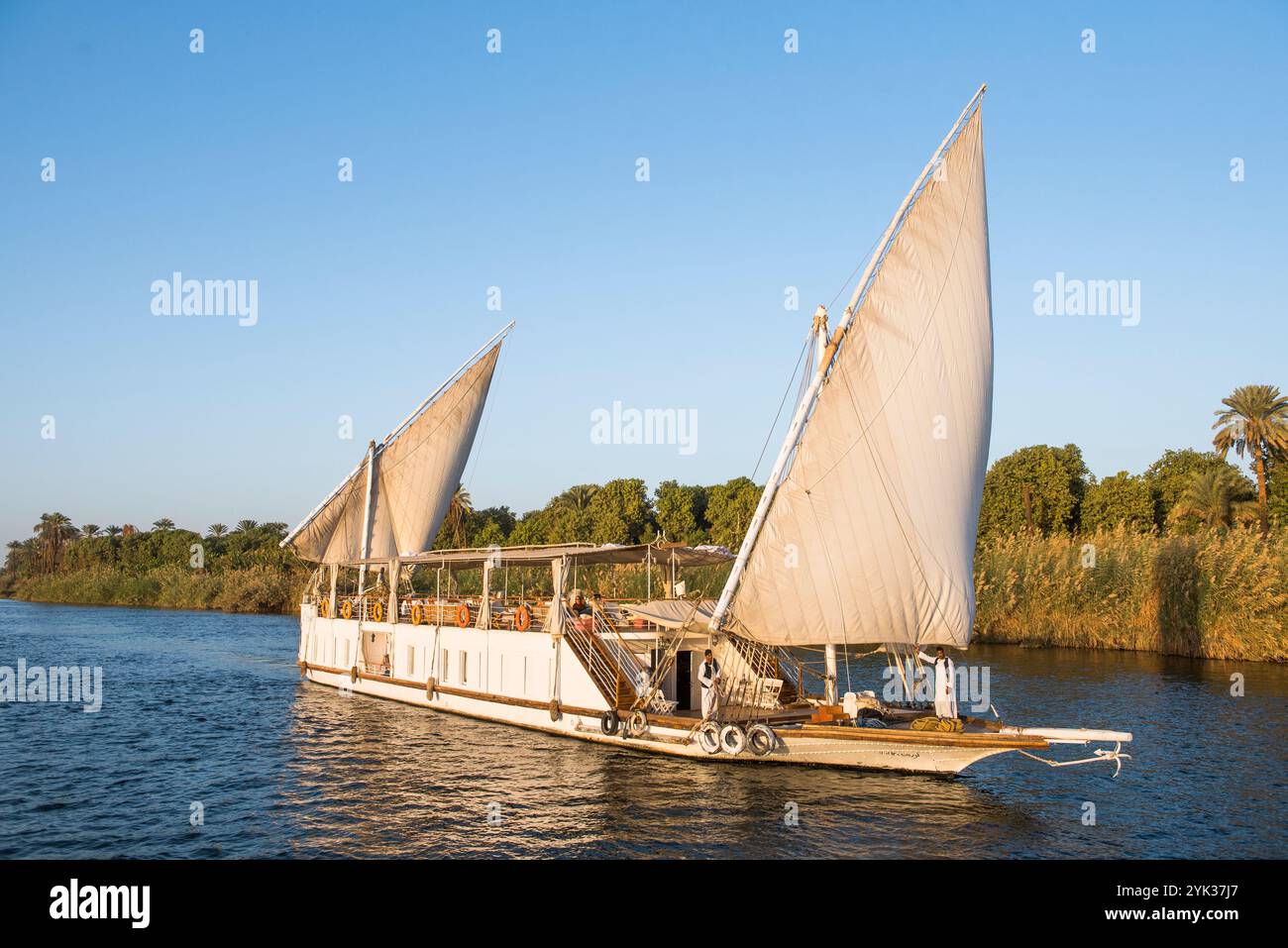 Dahabeah under sail, passenger river boat of the Lazuli fleet, sailing ...