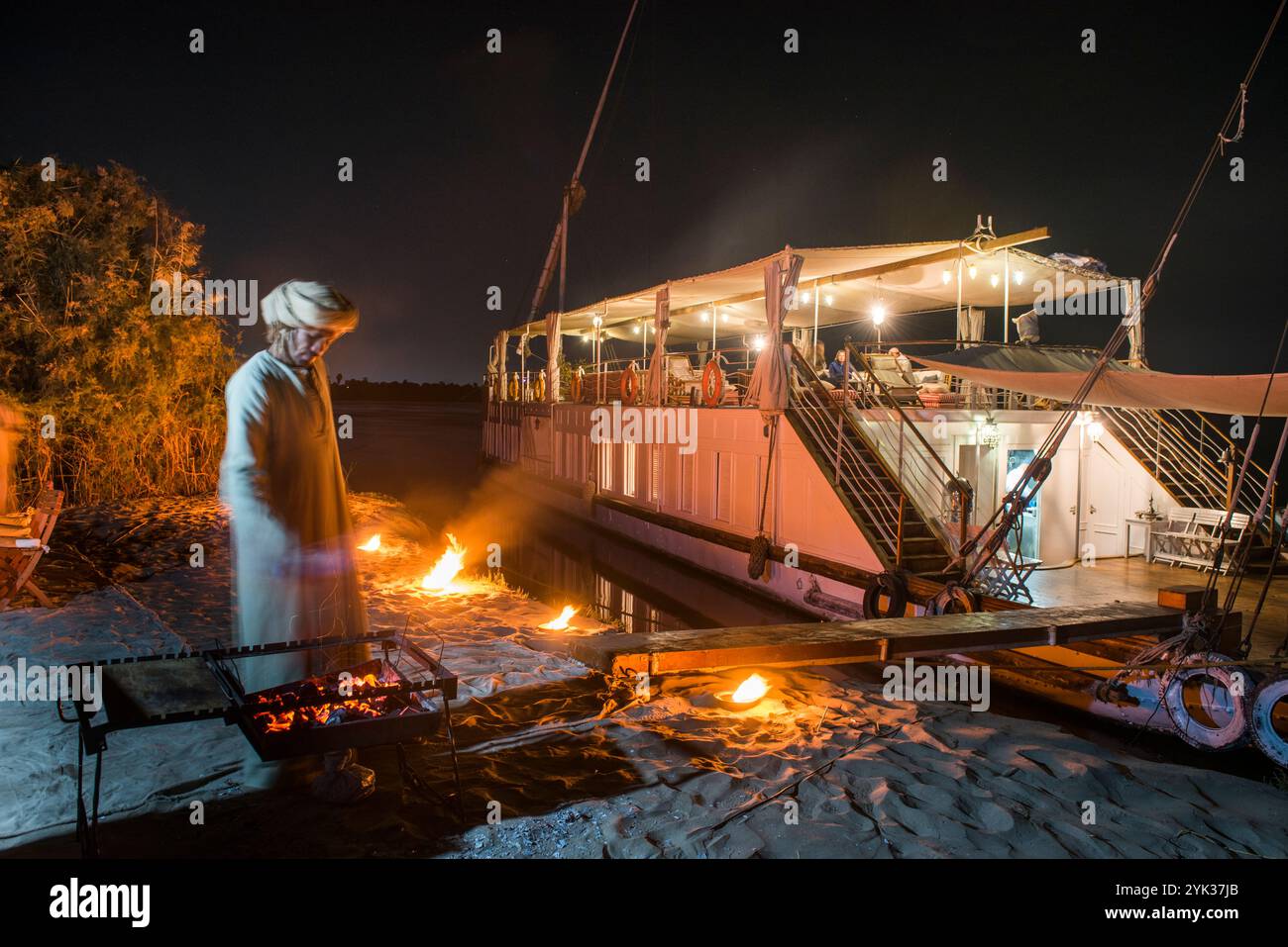 Dinner on the beach with the Dahabeah, passenger river boat of the ...