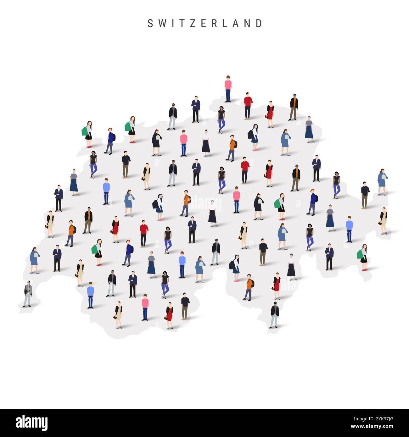 Switzerland population map. Large group of people in a shape of Swiss ...