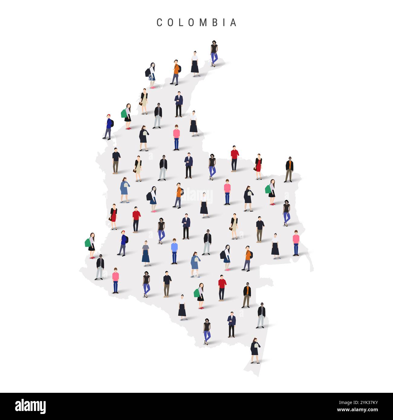 Colombia population map. Large group of people in a shape of Colombian ...