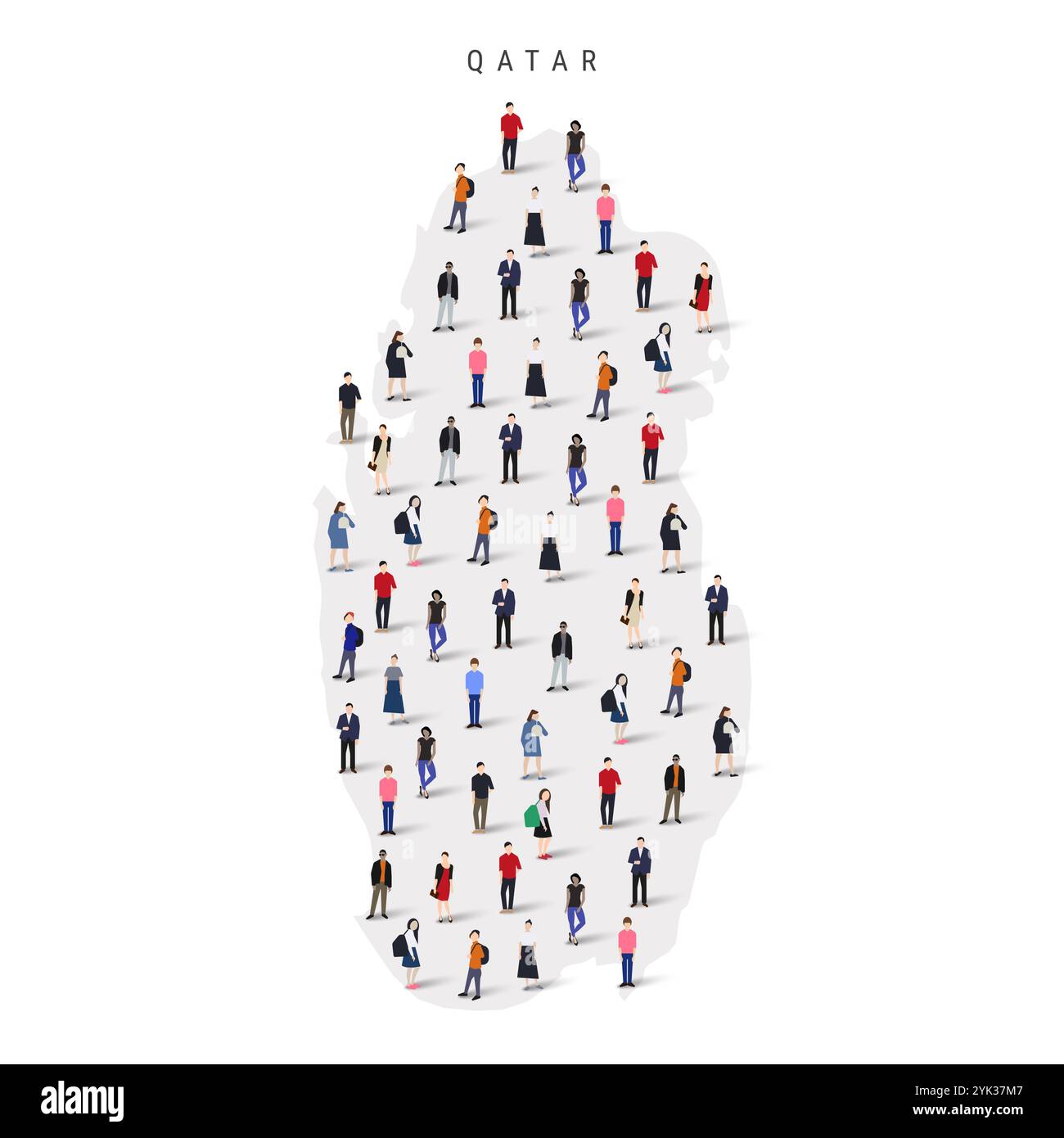 Qatar population map. Large group of people in a shape of Qatari map. Flat vector illustration ...