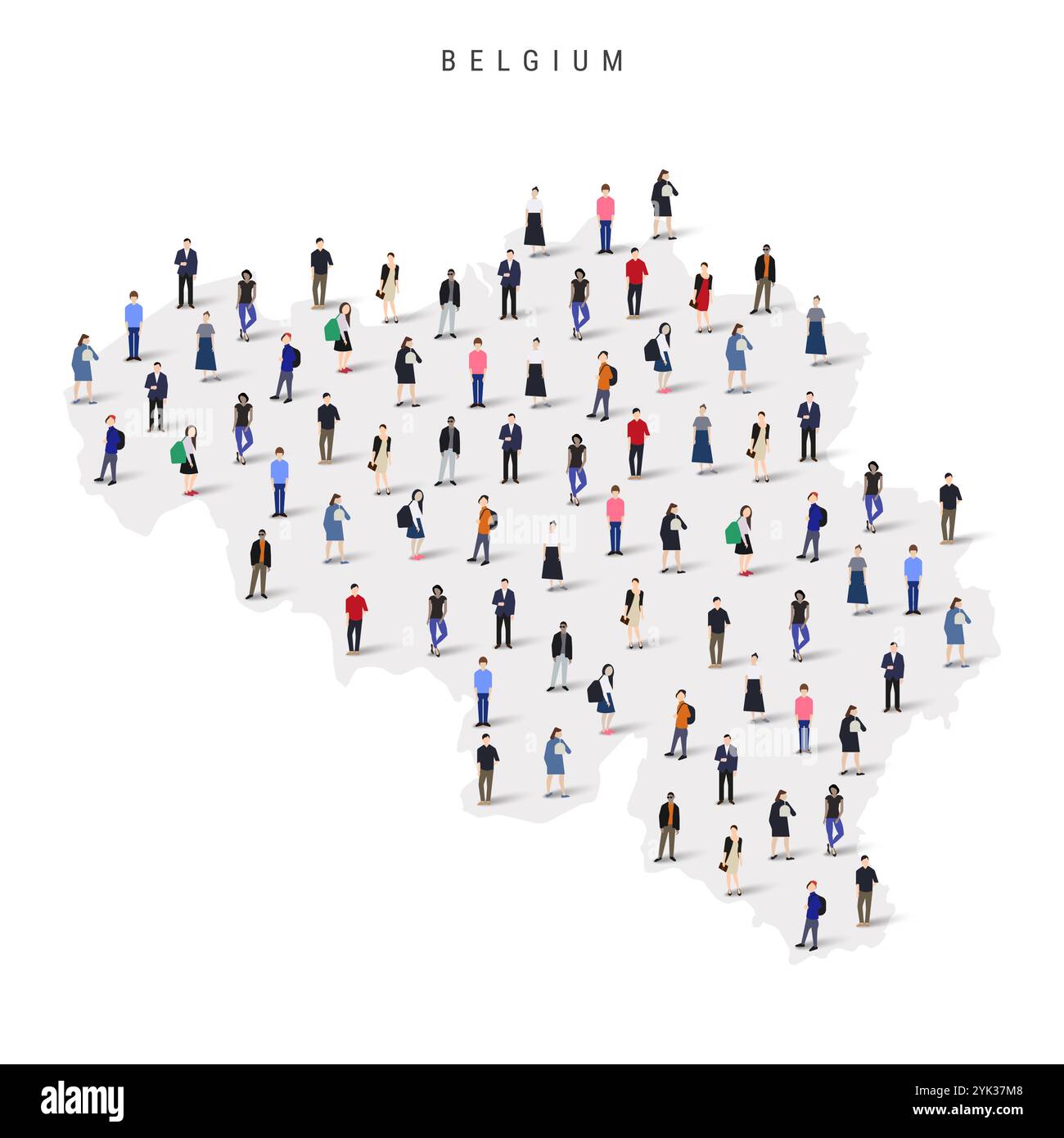 Belgium population map. Large group of people in a shape of Belgian map. Flat vector ...