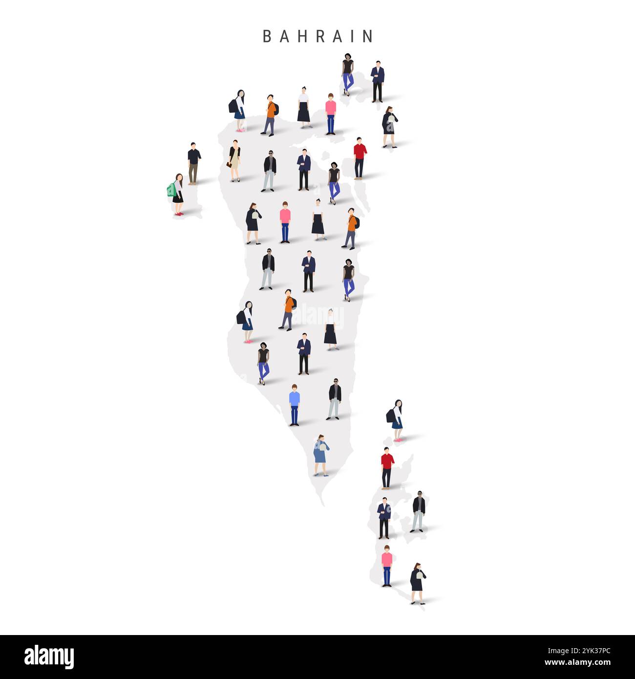Bahrain population map. Large group of people in a shape of Bahraini ...