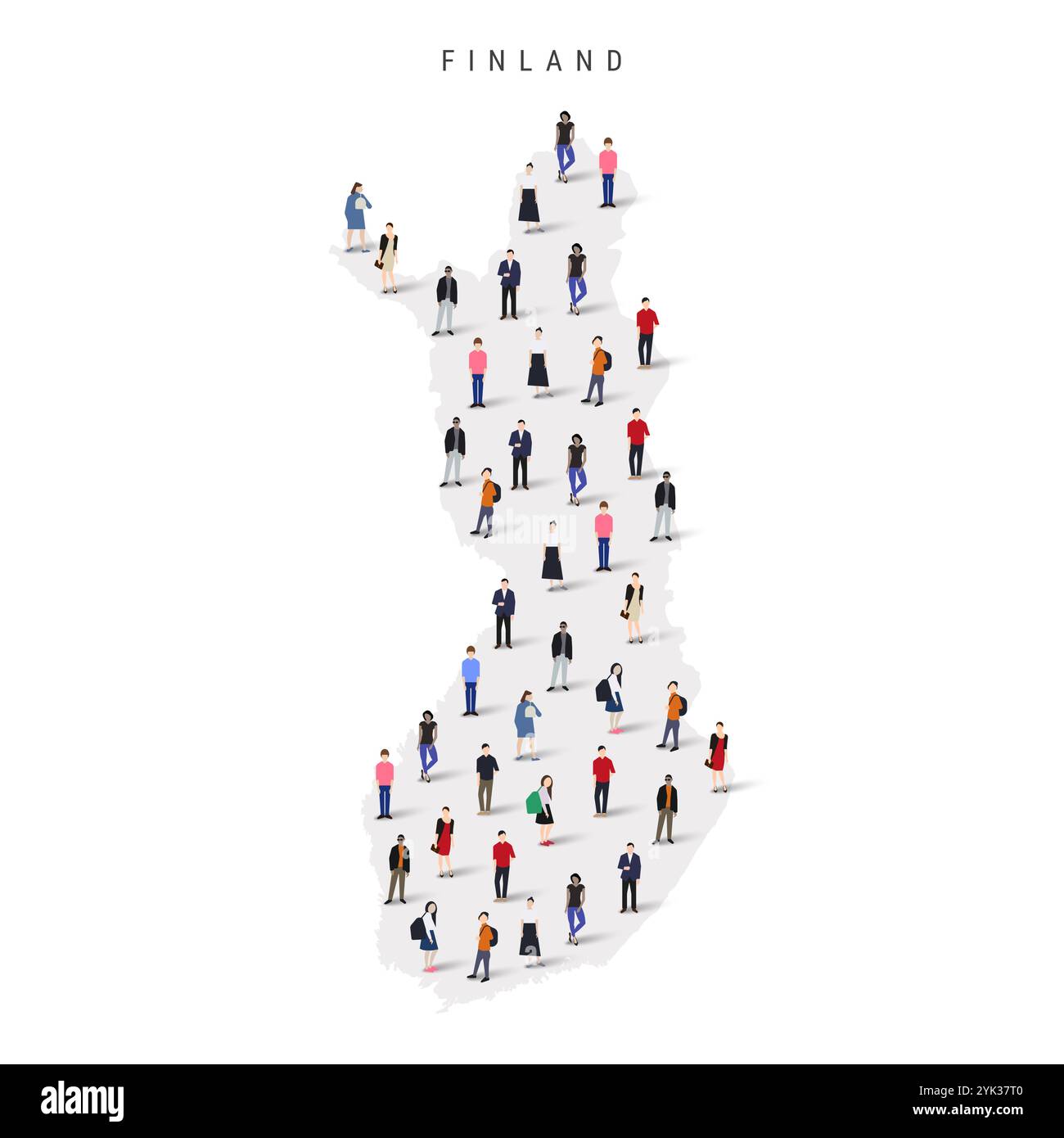 Finland population map. Large group of people in a shape of Finnish map. Flat vector ...