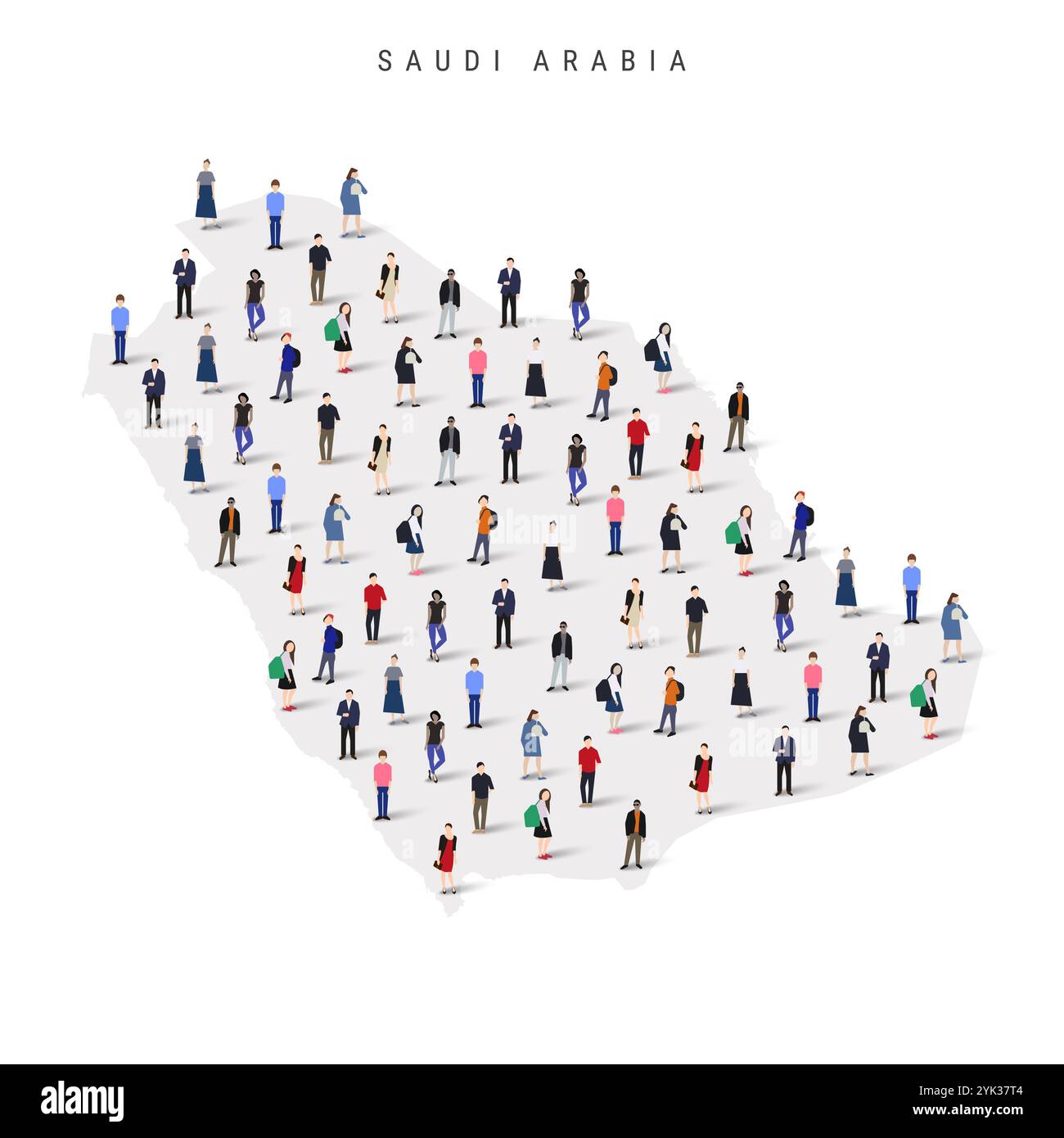 Saudi Arabia population map. Large group of people in a shape of Saudi ...